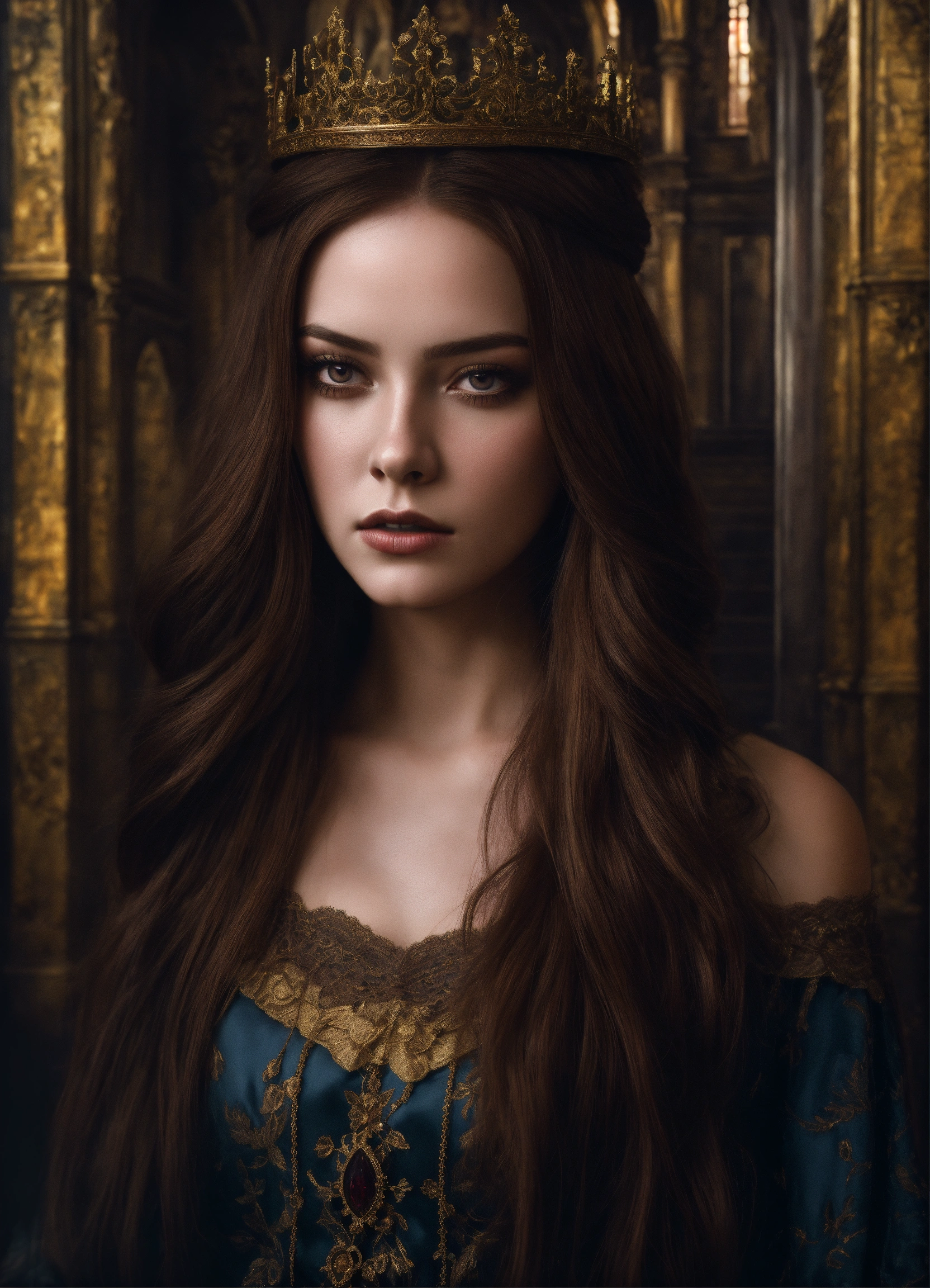 Lexica - Portrait of a beautiful princess with long brown hair in a ...
