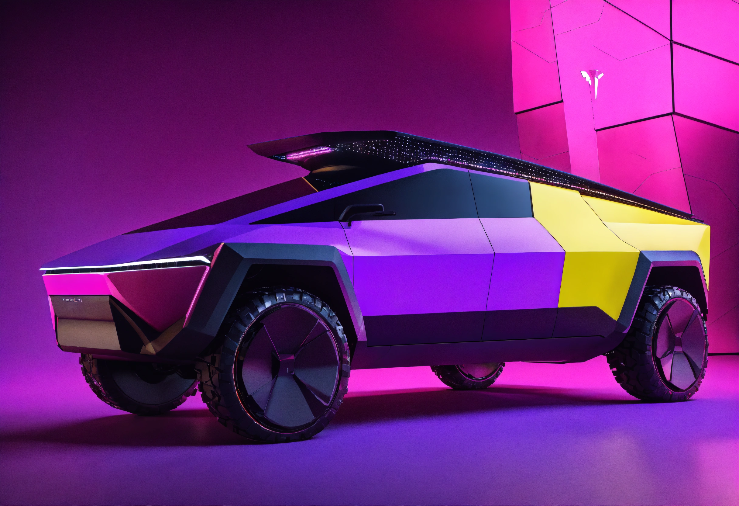 Lexica - Tesla cybertruck, side view, whole car, 4k, 3d render, purple ...