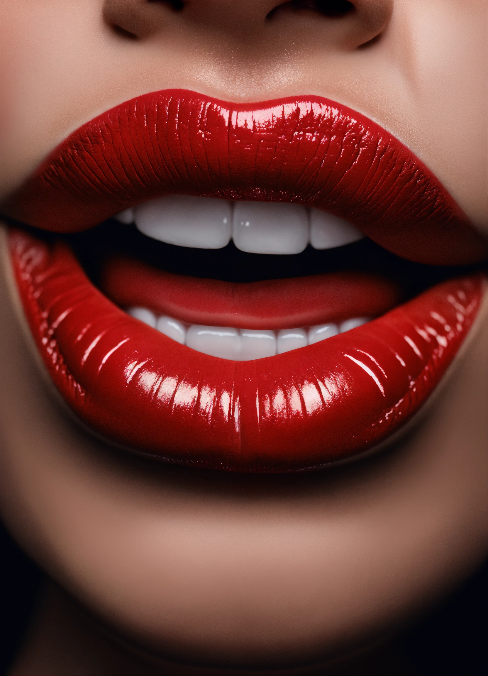 Lexica - A pair of huge female lips open, red lipstick, with a black ...