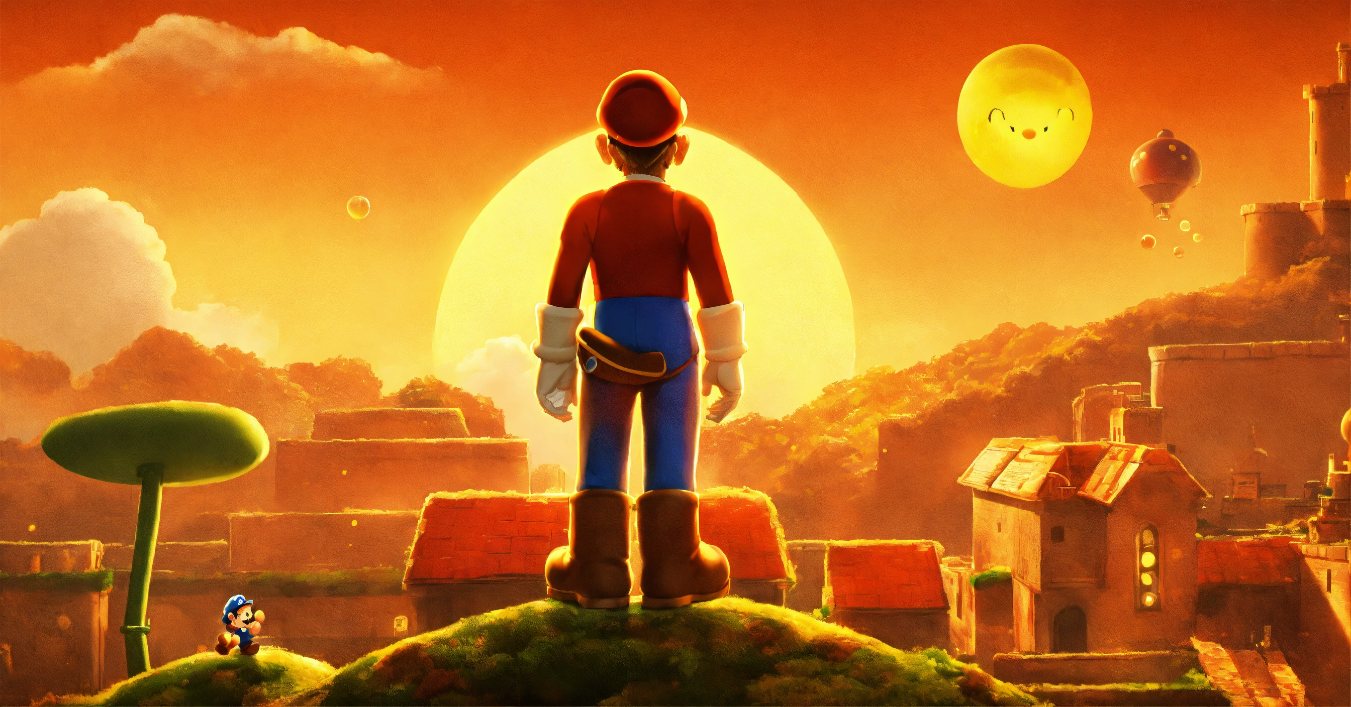 Lexica - Cover from super Mario , skinny dude inside , warm colors