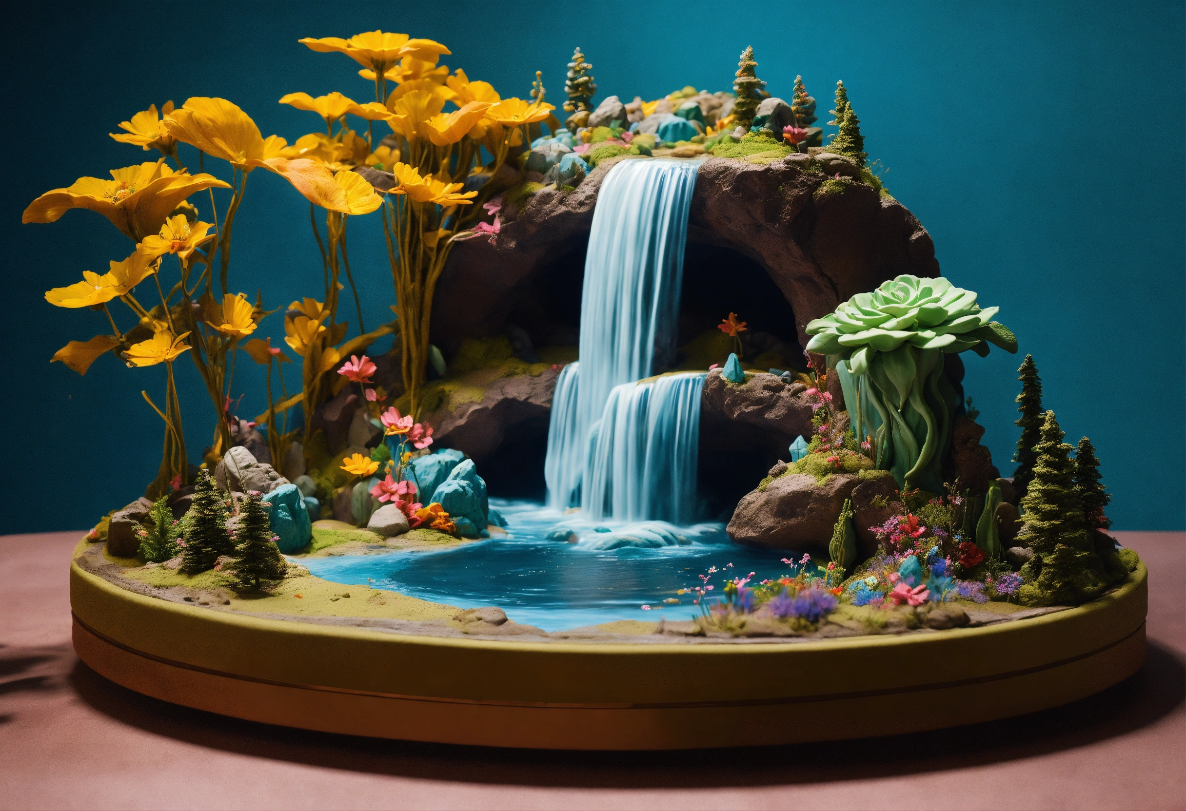 Lexica - Hand-made 3D modeling clay sculpture, mountains, waterfall ...