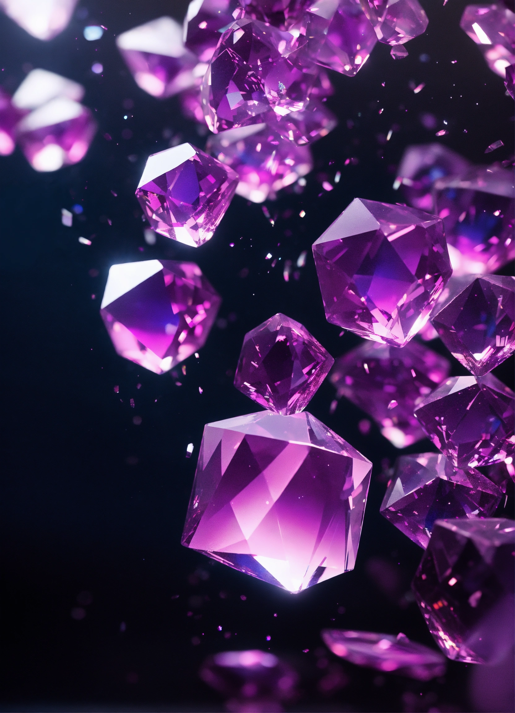 Lexica - Hyper realistic purple opaque sparkling crystals in air with ...