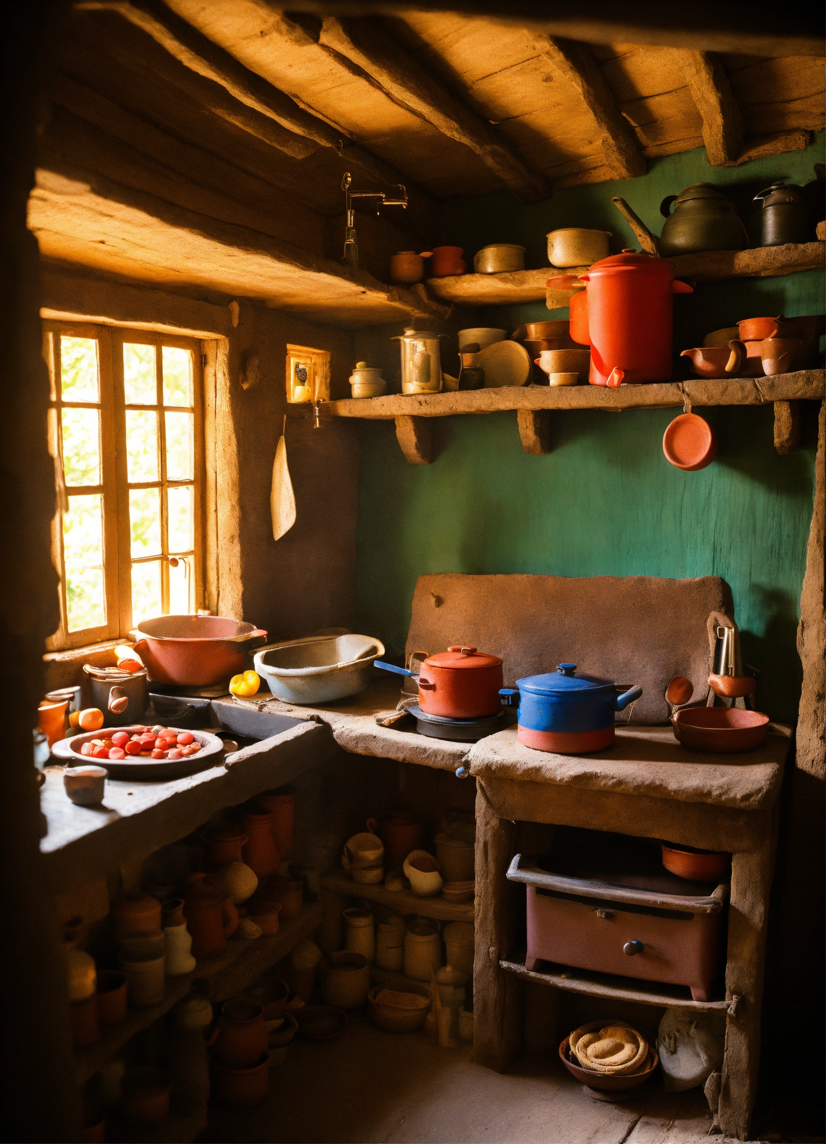 Lexica - Kitchen in an old hut with a stove made of plasticine