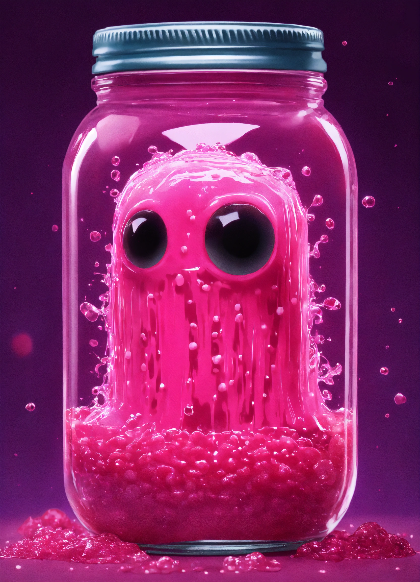 Lexica - A kawaii hot pink slime monster cyclops in a jar