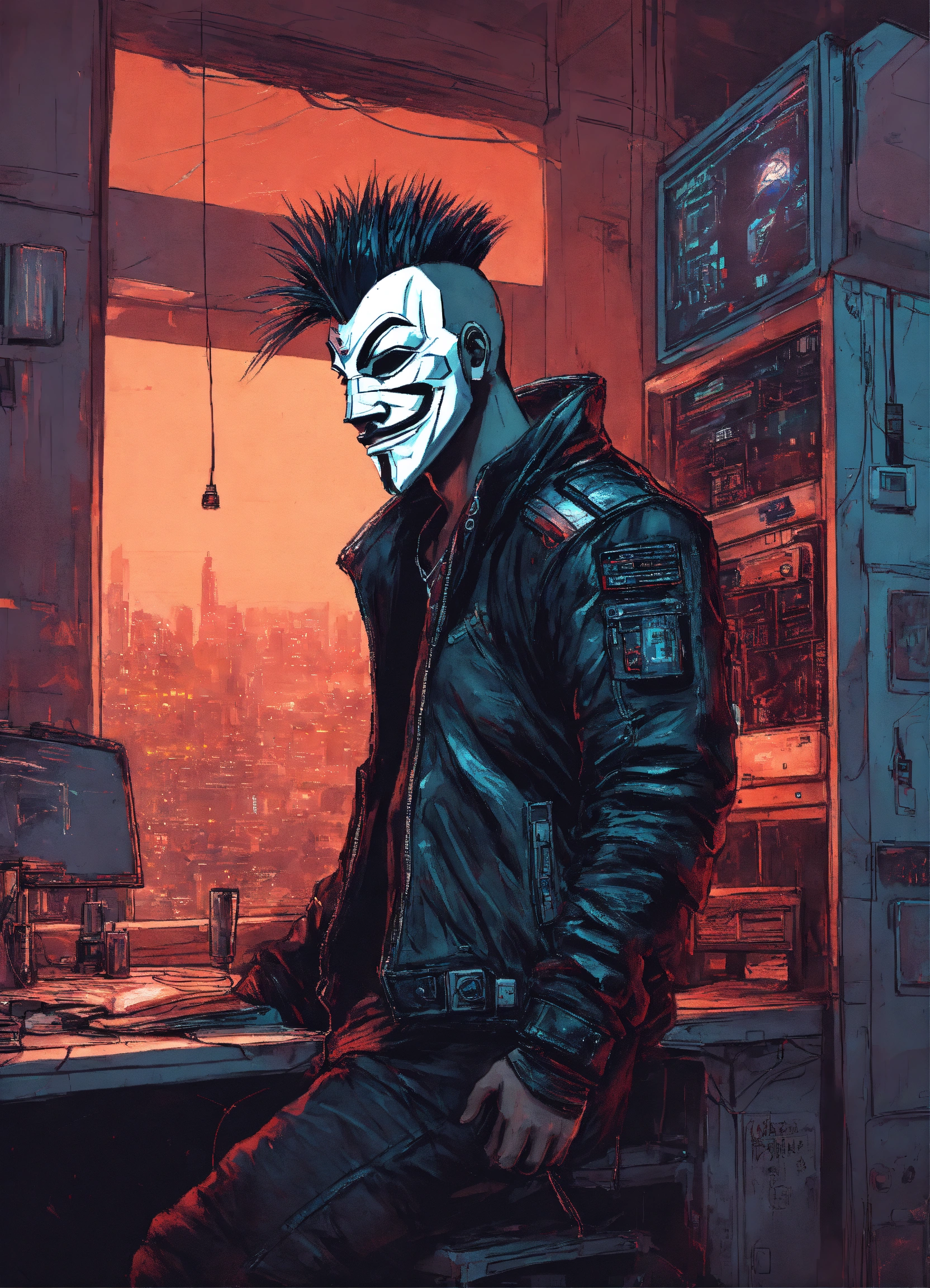 Lexica - Cyberpunk man gang member in leather jacket Mohawk, and ...