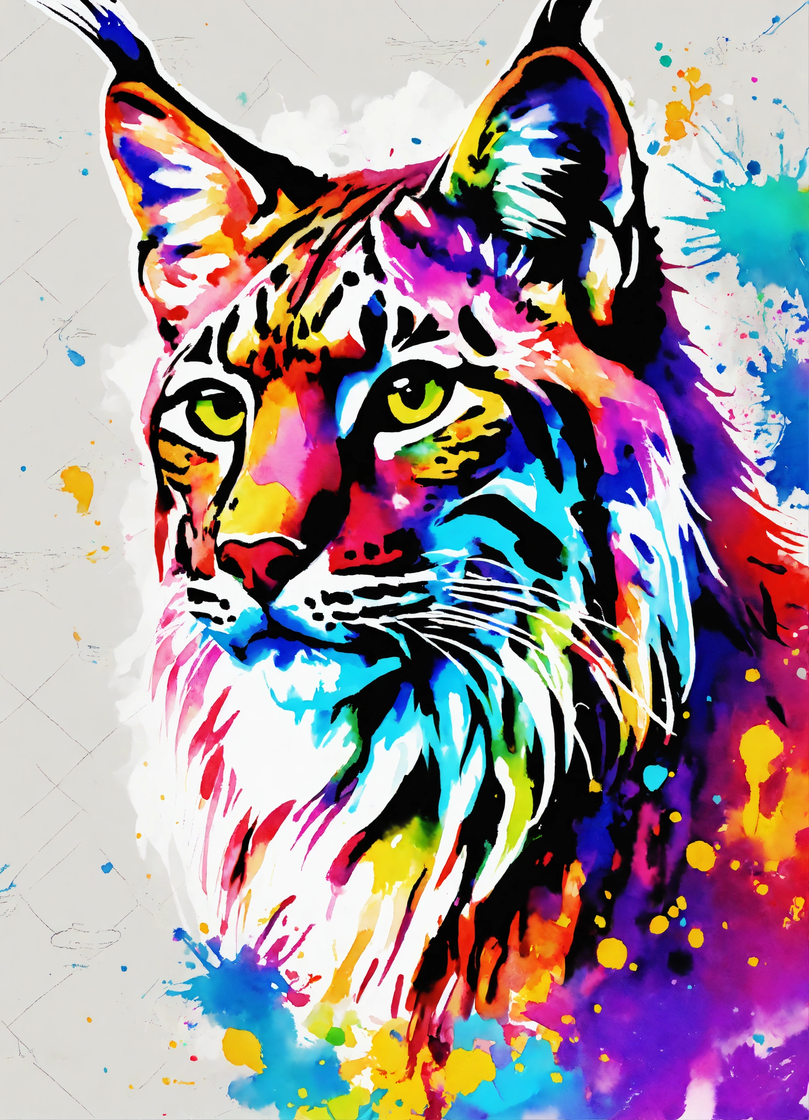 Lexica - A neon watercolor lynx watercolor effect and neon splashes ...