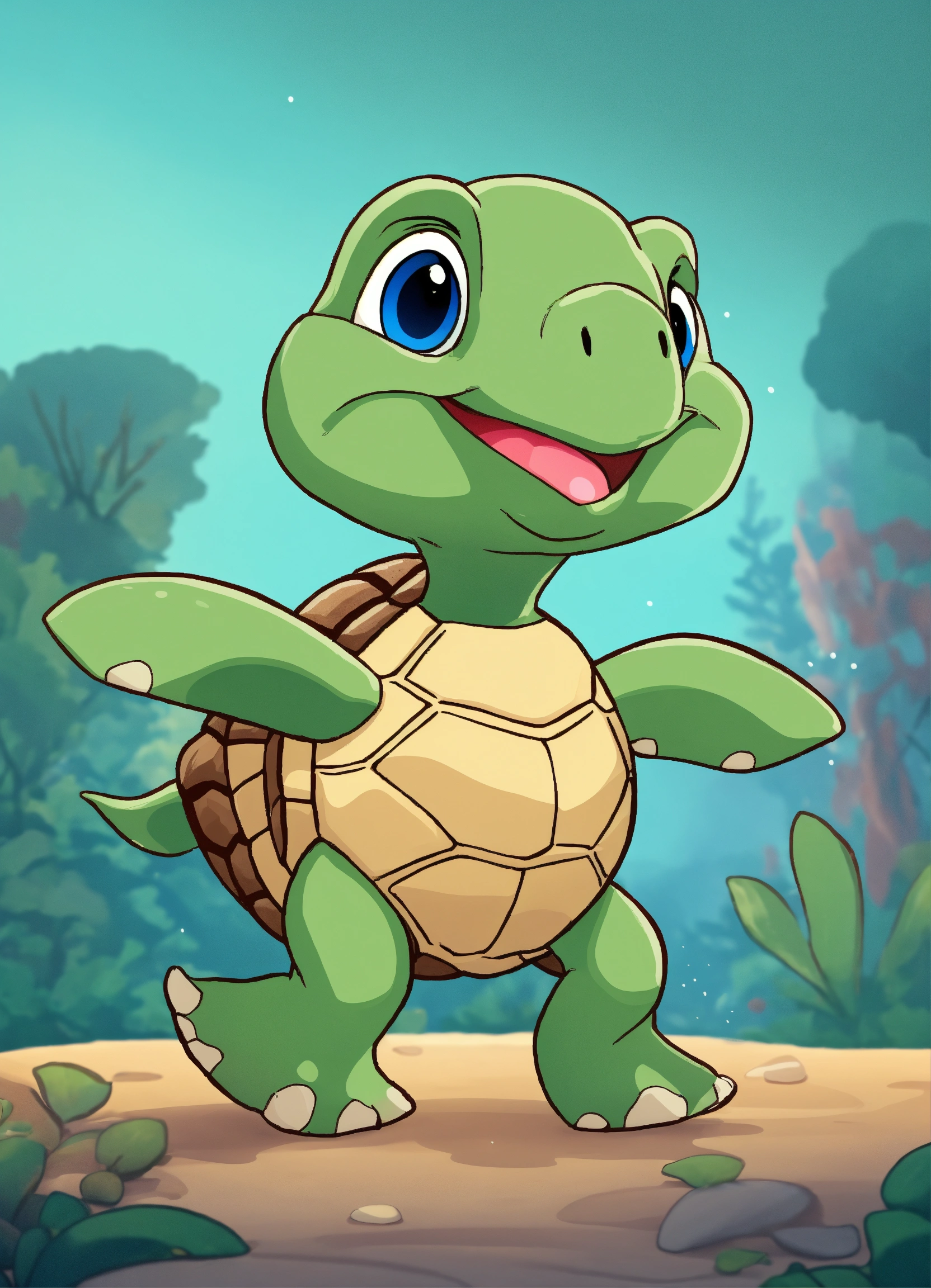 Lexica - Let cartoon cute turtle walks on two legs