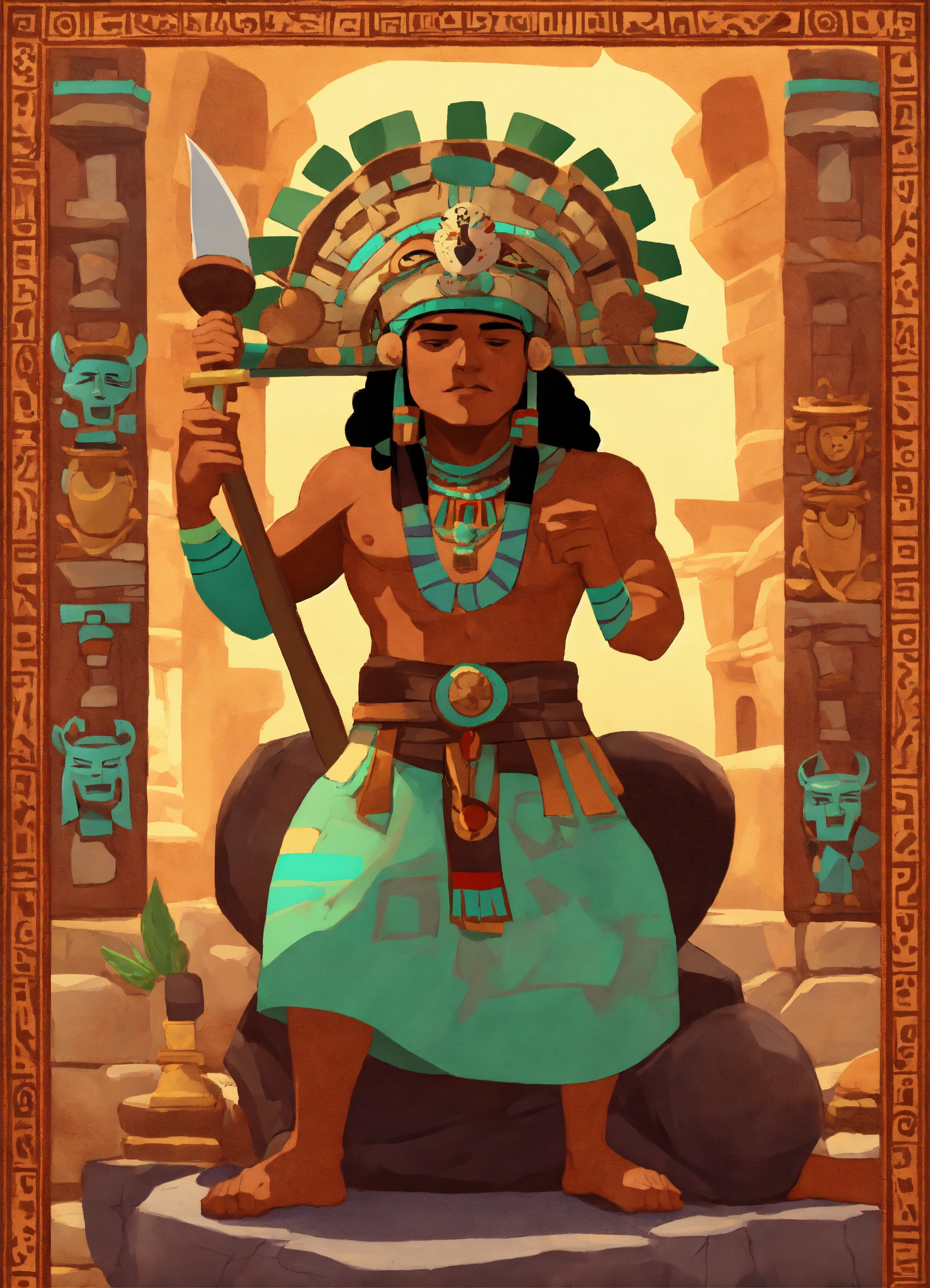Lexica - Pixar animation of aztec high priest with leopard head hat on ...