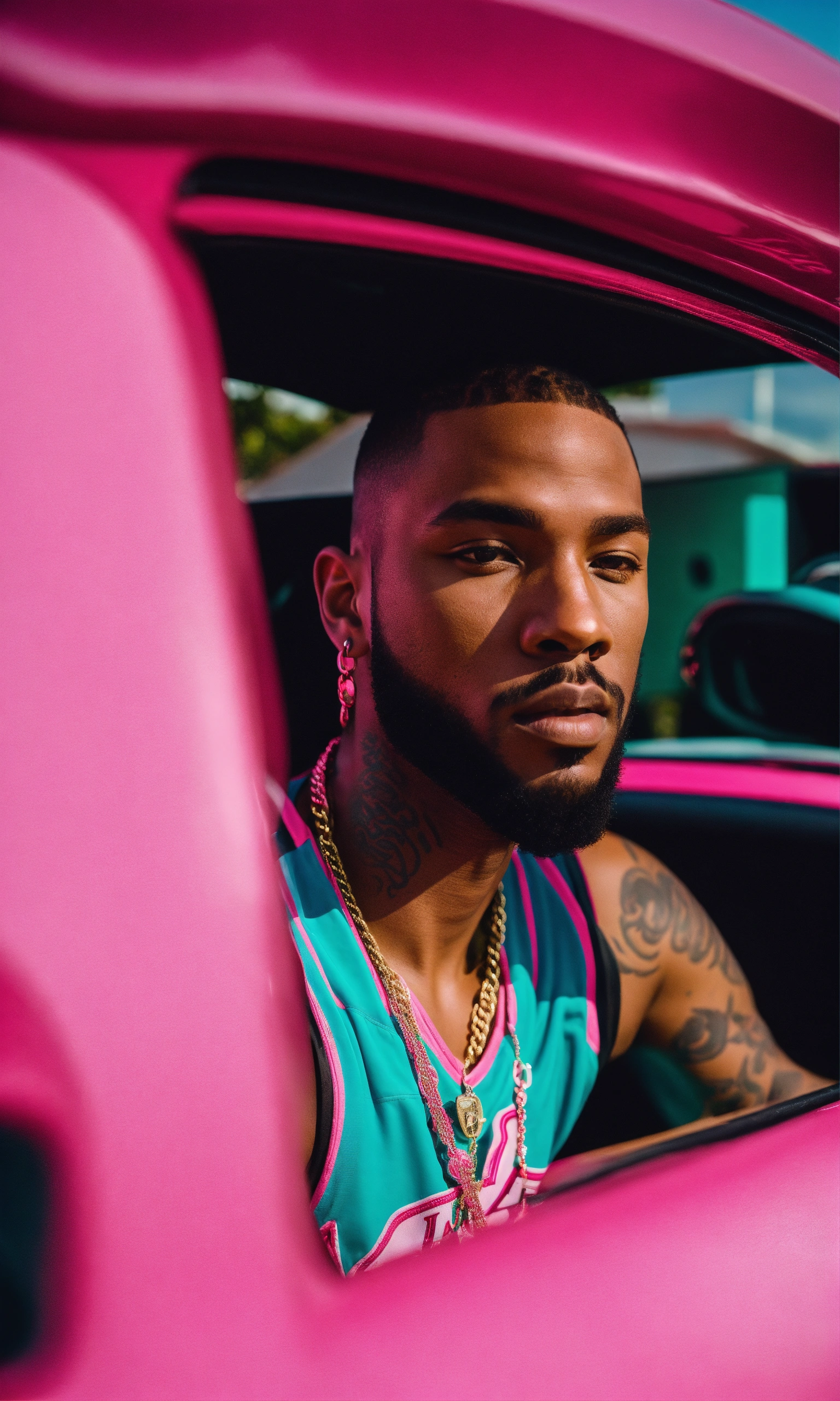 Lexica - Close up photos of a rapper wear a blue Tiffany basketball ...