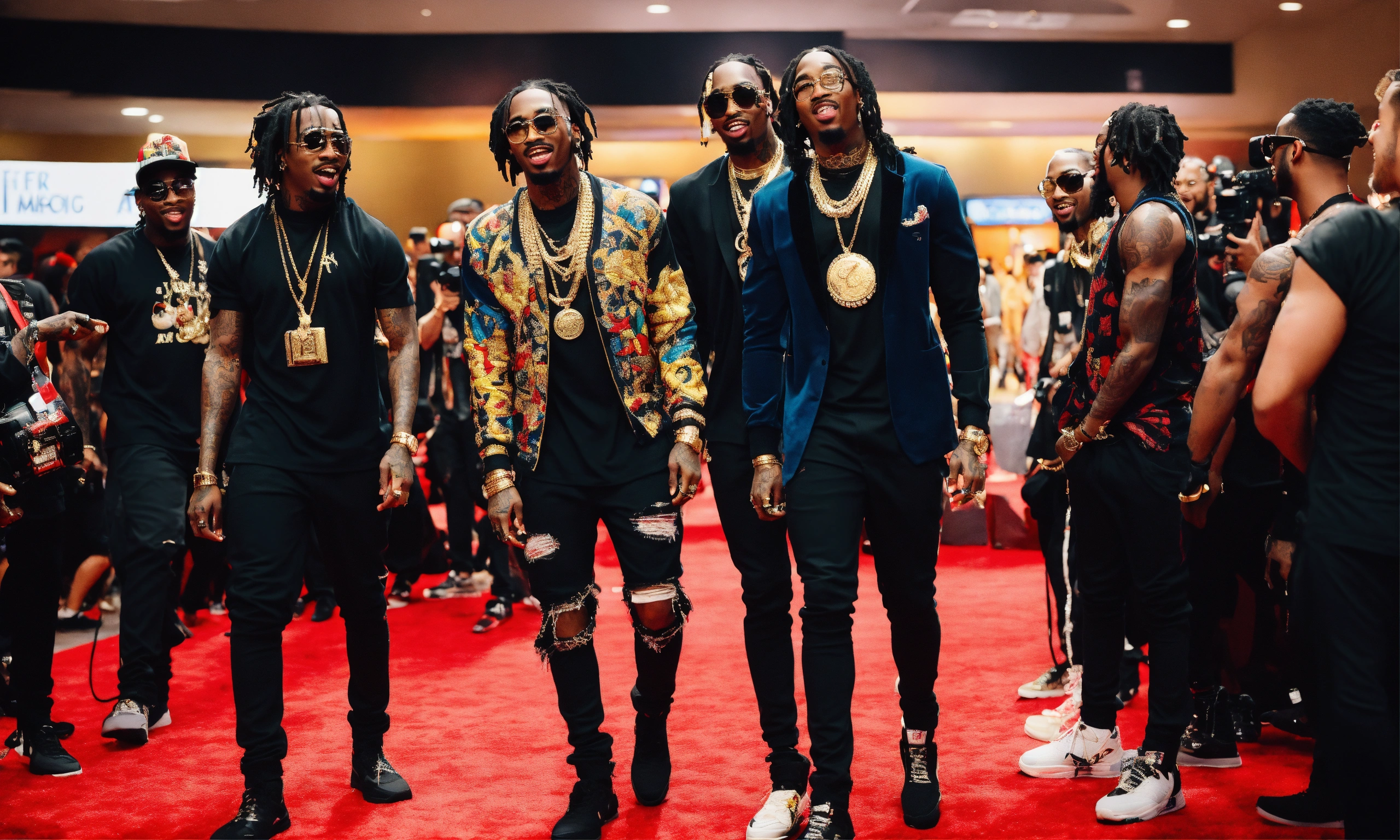 Lexica - Full body shot of Atlanta rap trio Migos "Quavo, Offset, and ...
