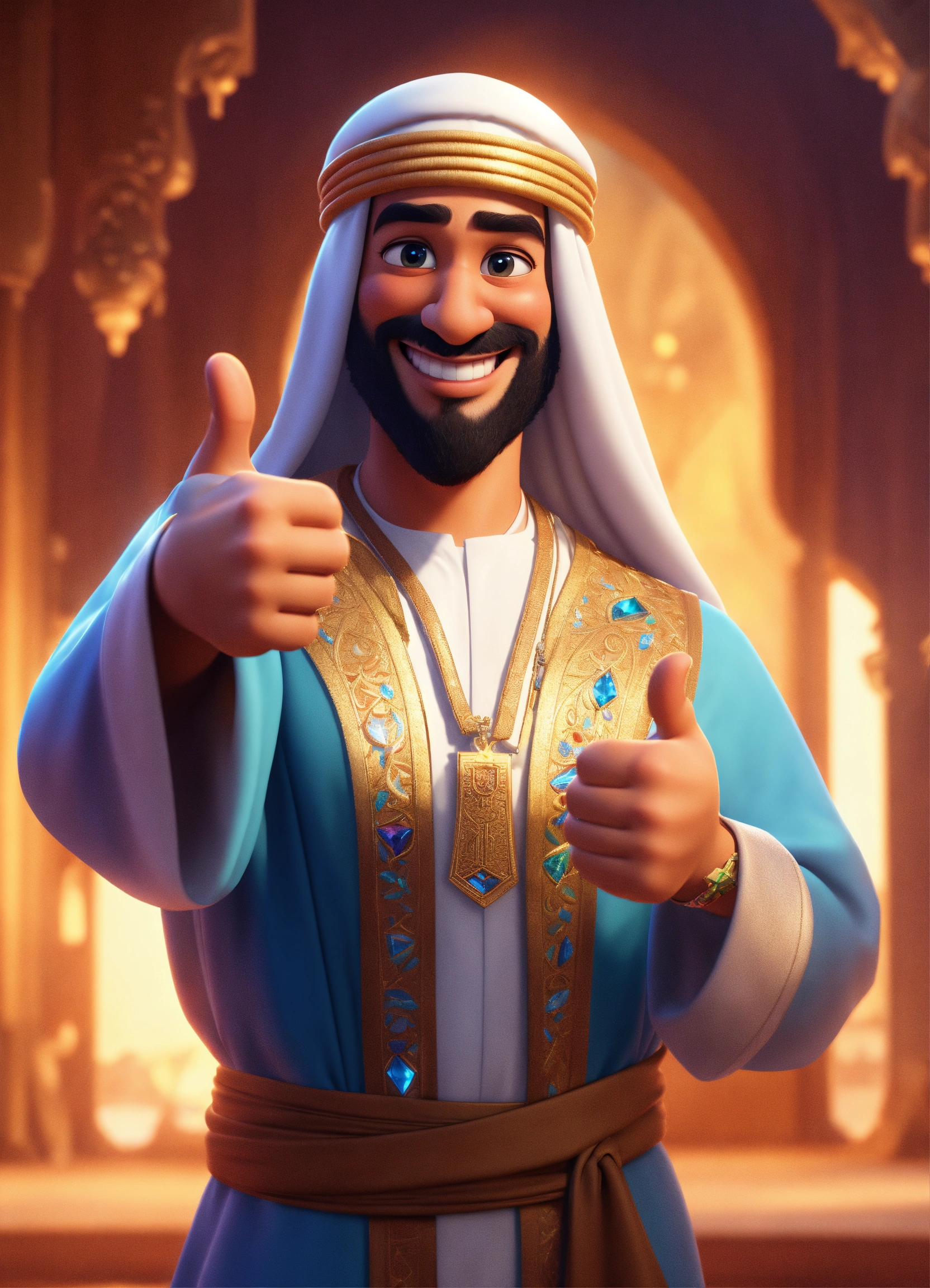 Lexica - Create a 3D rendering of Arab sheikh showing thumbs up Disney ...