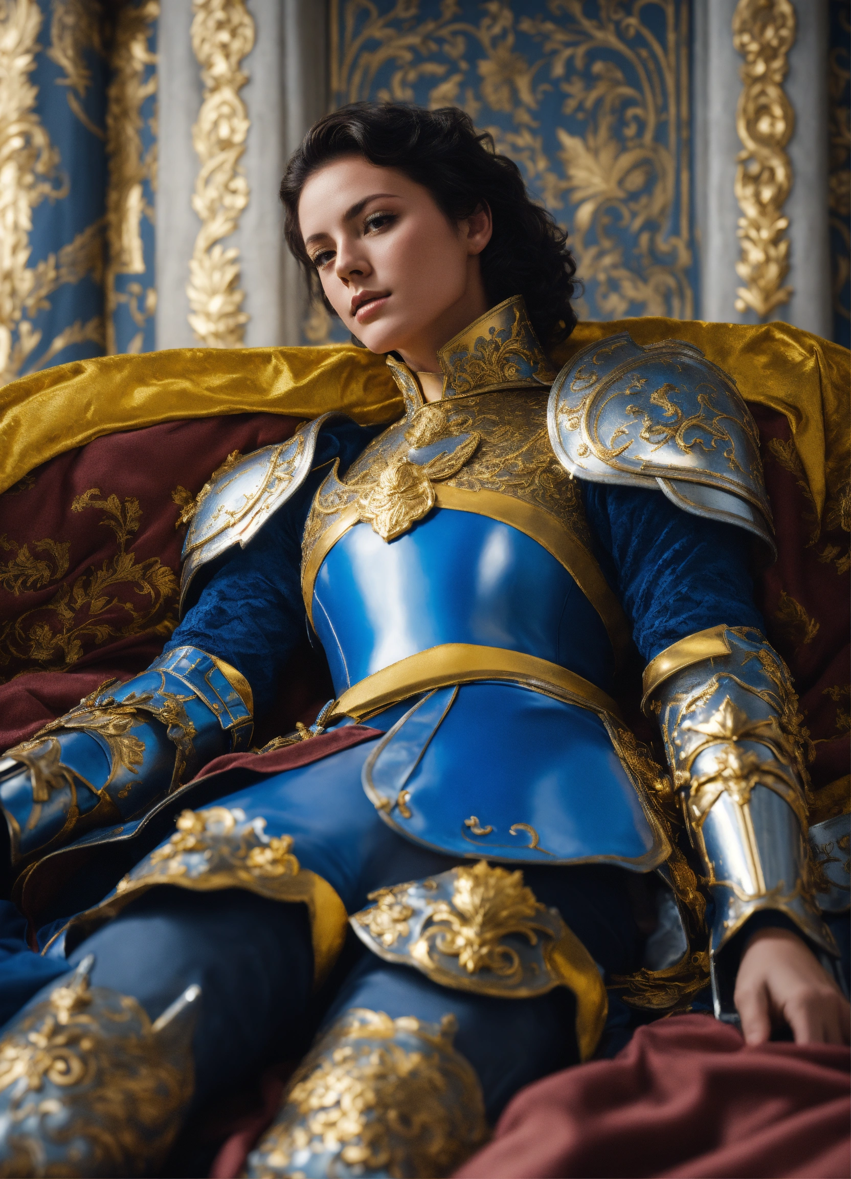 Lexica - Photorealistic image of a strong lady knight, lying down on ...