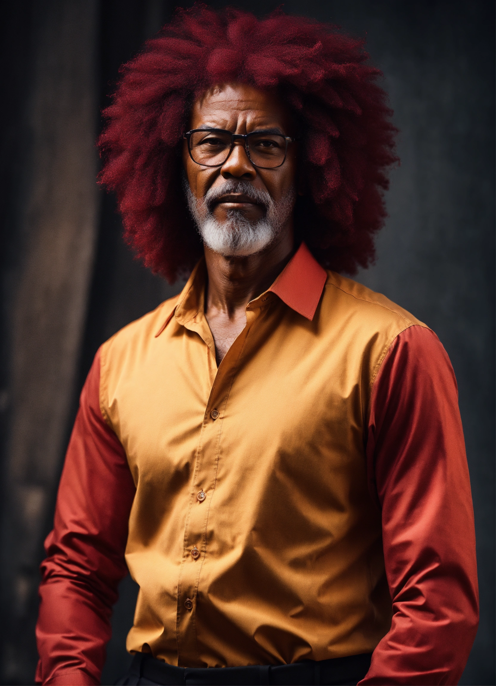 Lexica - Red skinned older man with long burgundy Afro. Broad nose ...