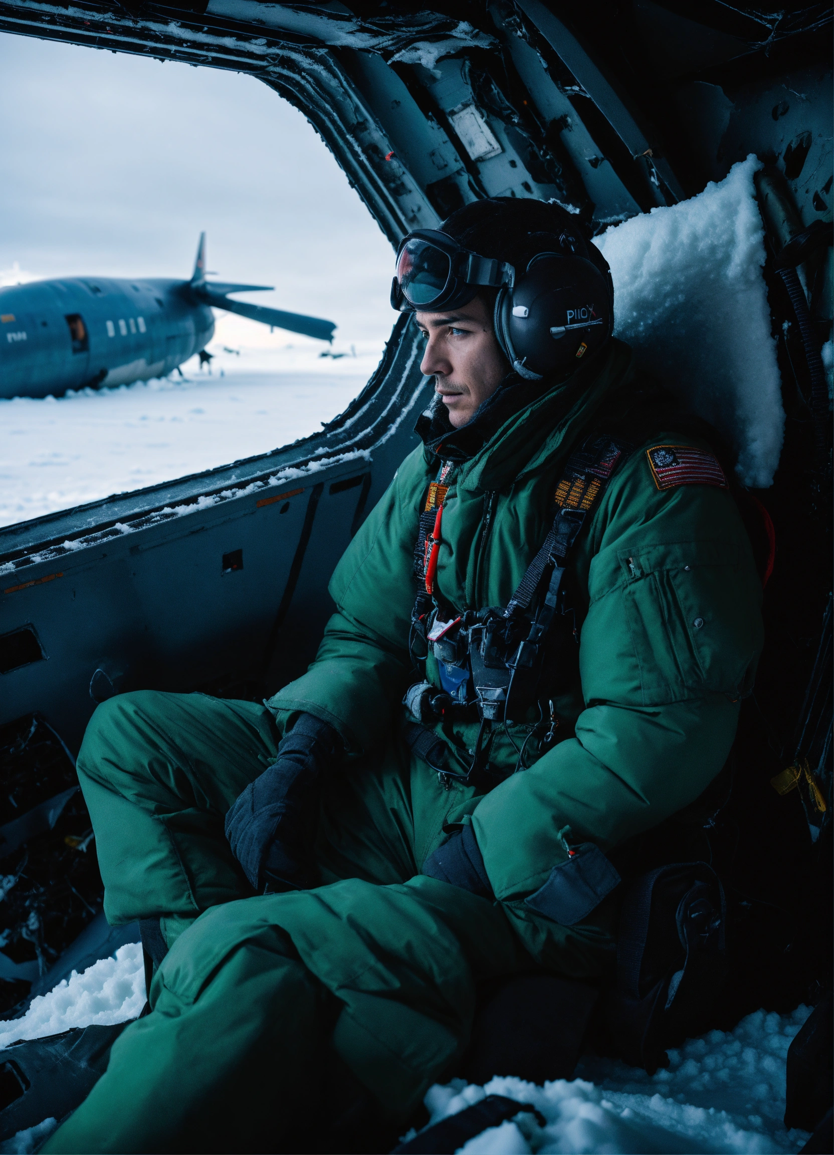 Lexica - Ghost-pilot sitting near crashed plane in Antarctica. Many ...