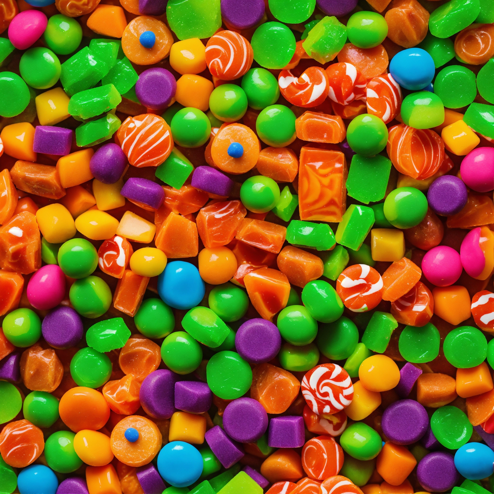 Lexica - A pile of a variety of Halloween candy, various colors ...