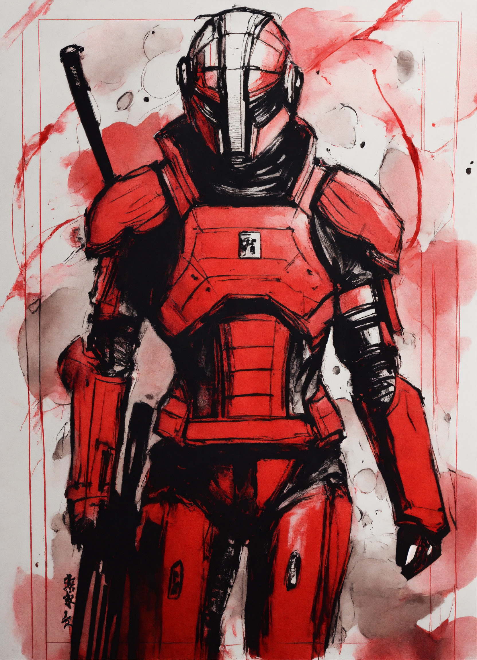 Lexica - Commander shepard Shuǐmò huà, 水墨画, black and red ink, ink art ...