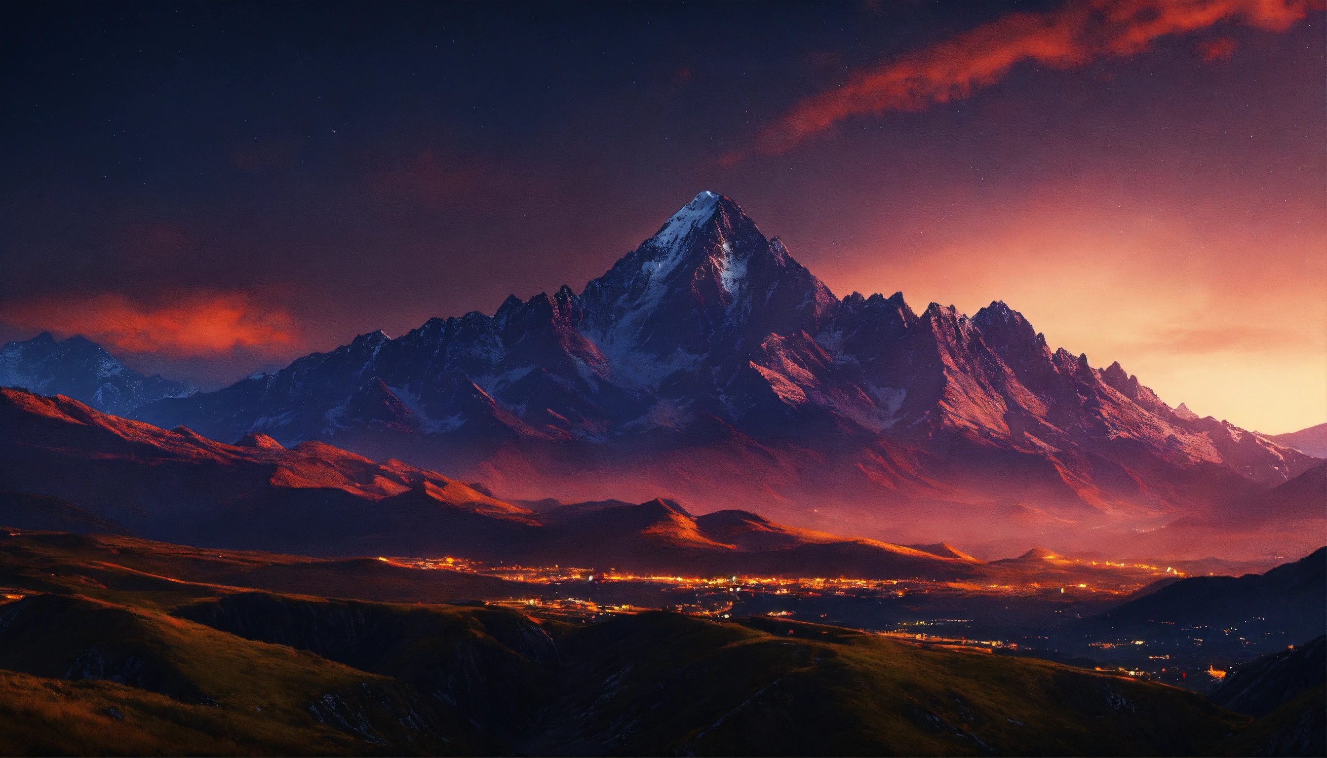 Lexica - Sharp mountain range with mountains ranging in size, night ...