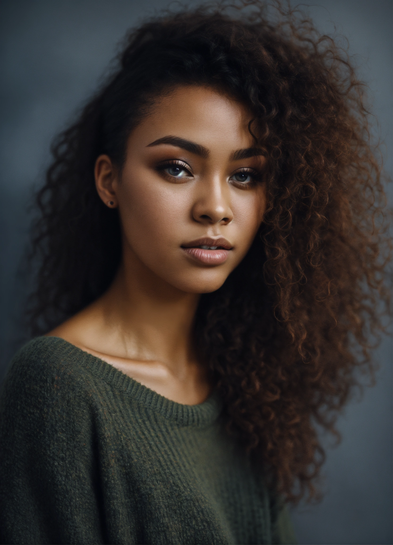 Lexica - Beautiful Black Female, hazy look, slouchy sweater, facing camera