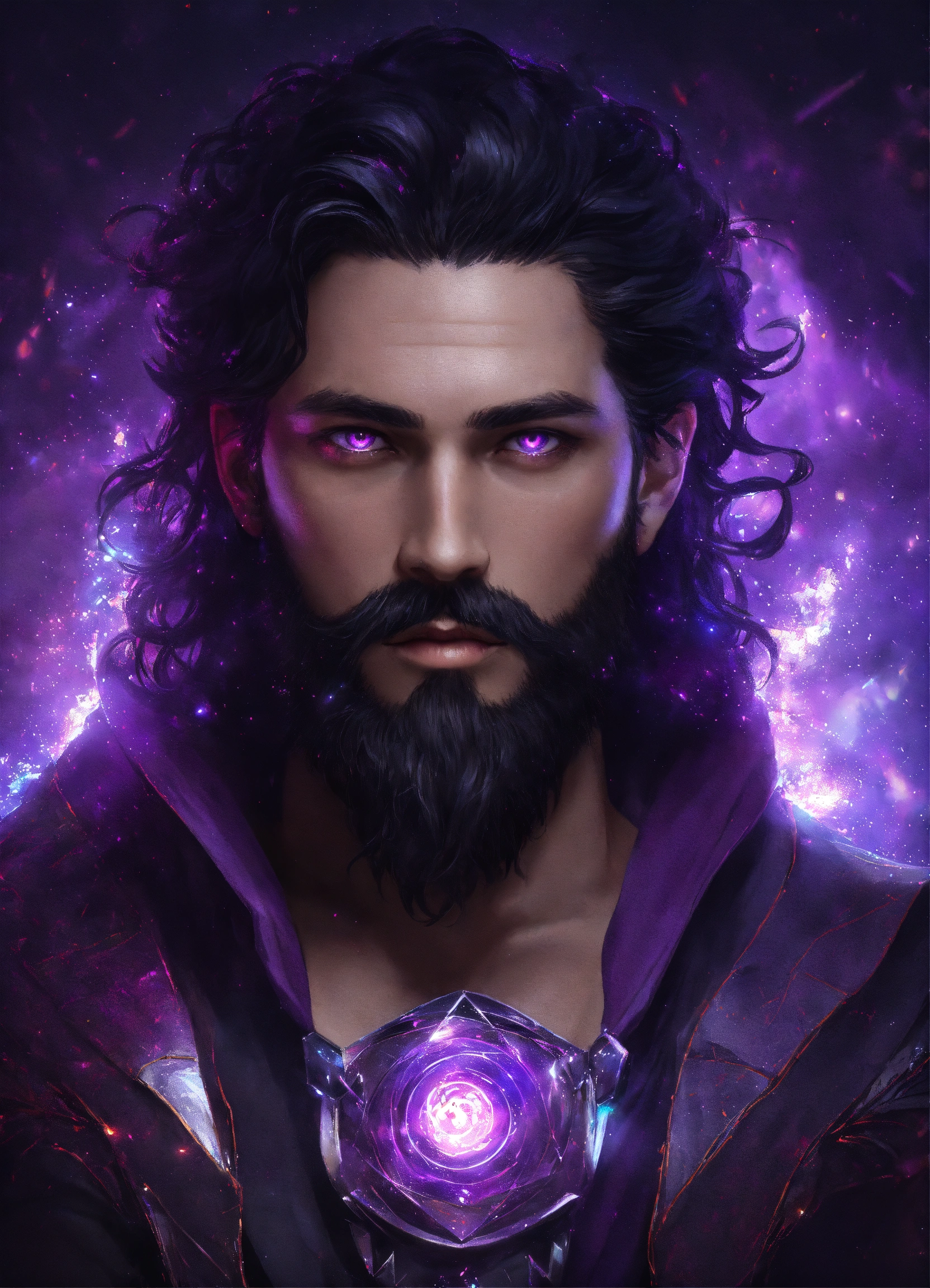Lexica - "magical trickster god", purple energy bolts, purple sparkles ...