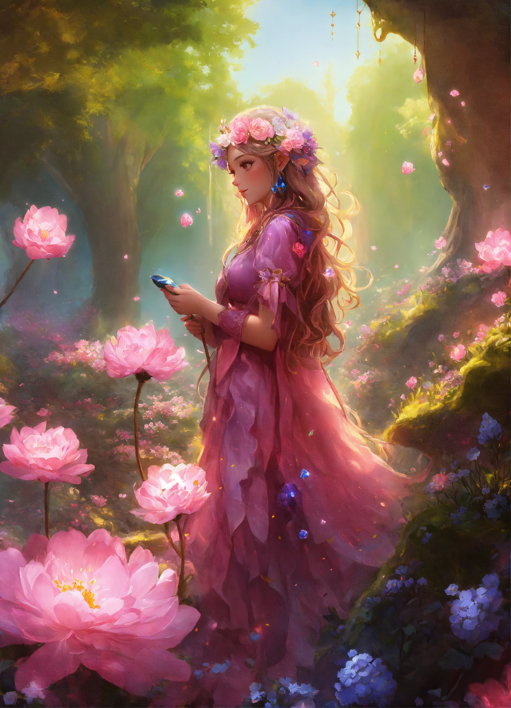 Lexica - Magical gemstone pixies, pink, land covered in flowers, dnd ...
