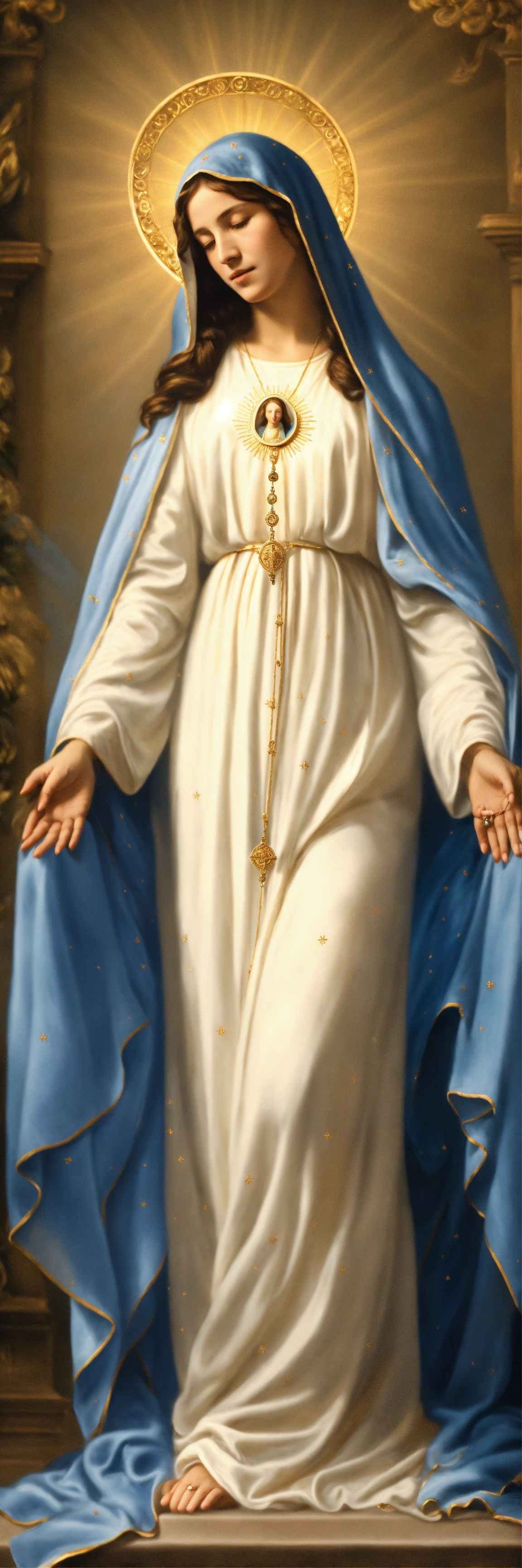 Lexica - A serene portrait of Mother Mary, cloaked in a heavenly blue ...