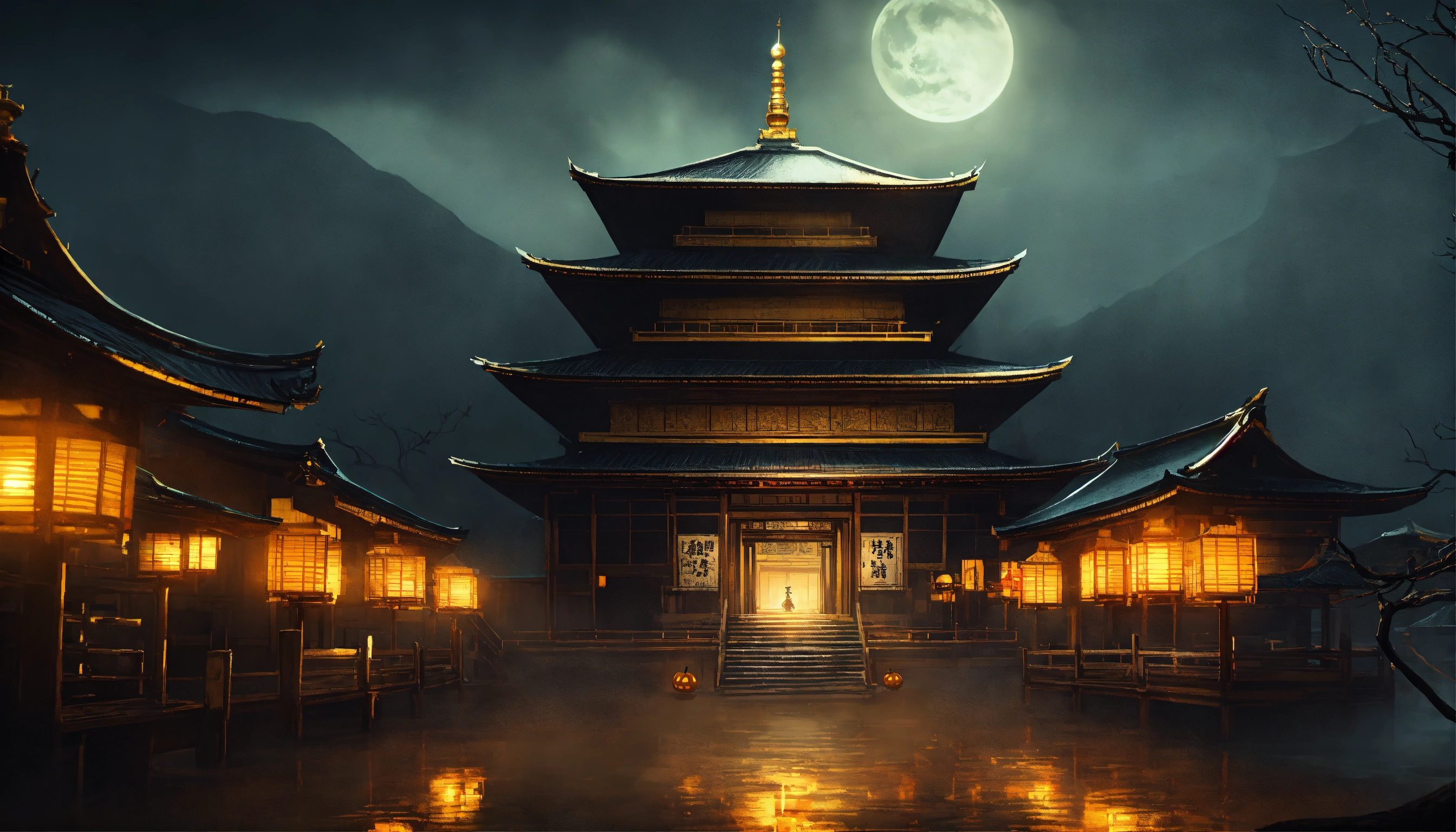 Lexica - Dark and mysterious, scary, gloomy Japanese golden temple ...