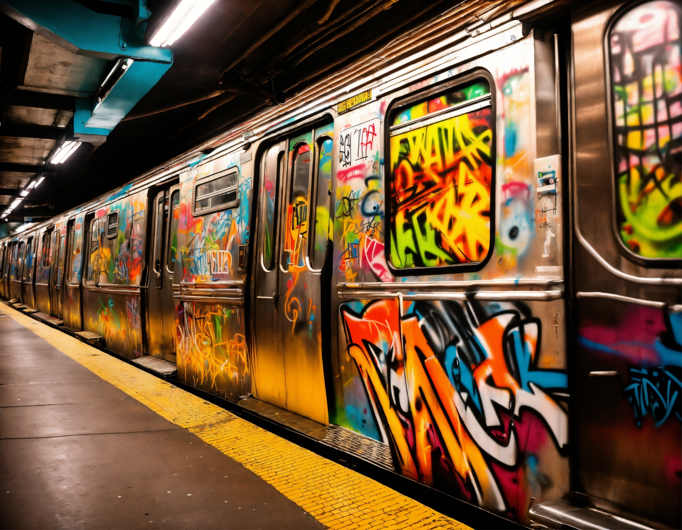 Lexica - Realistic graffiti on an alleyway wall of a NY subway with ...