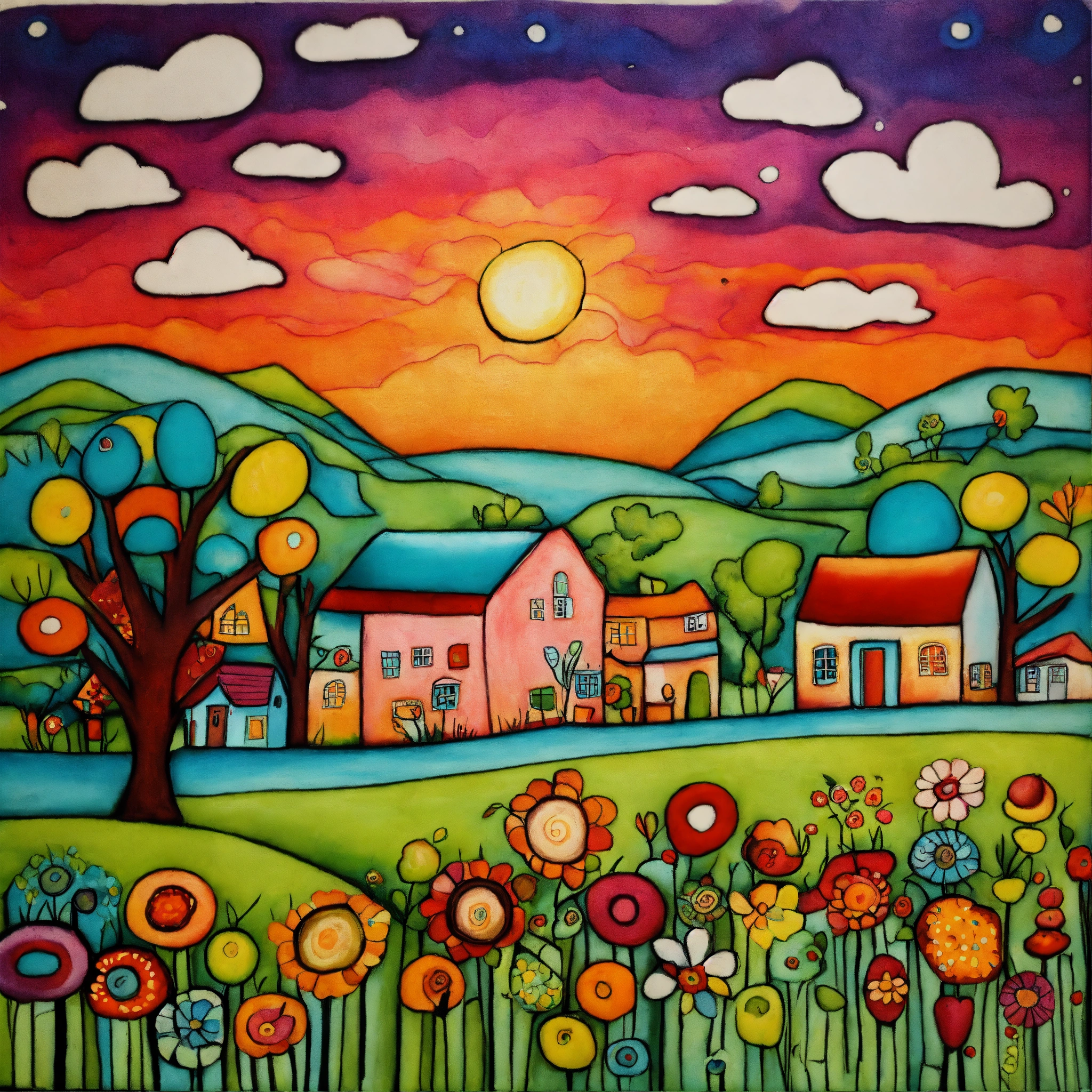 Lexica - Art drawing landscape scene folk art style inspired by karla ...