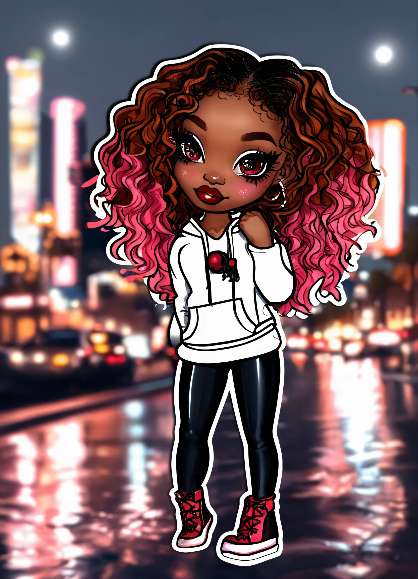 Lexica - Chibi sticker of tan skin tone Beautiful Black Woman women red ...