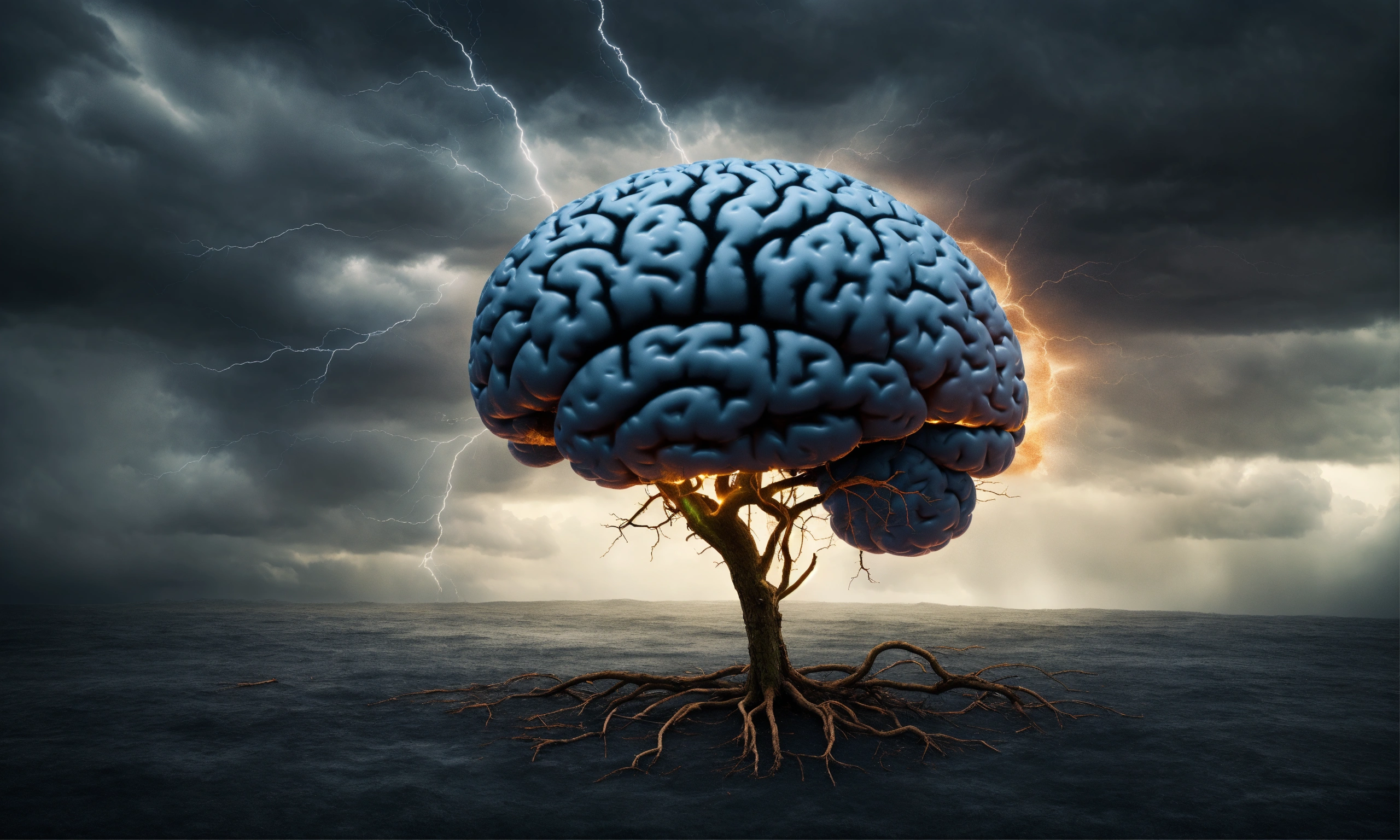 Lexica - An image of a brain with dark storm clouds forming inside