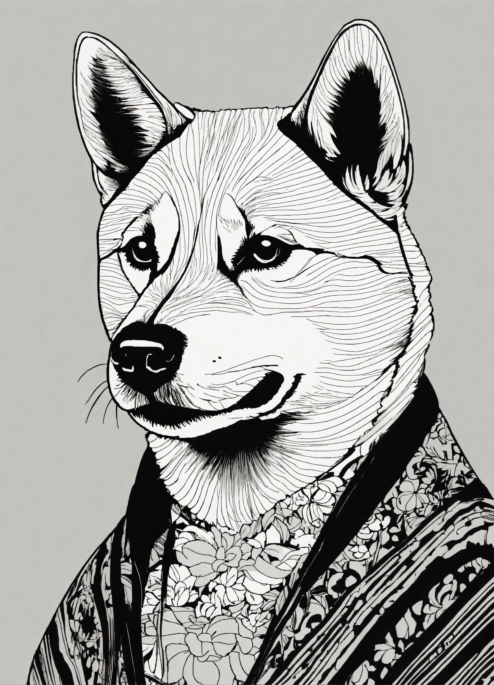 Lexica - Black and white bold line drawing, Shiba Inu, lines, white ...