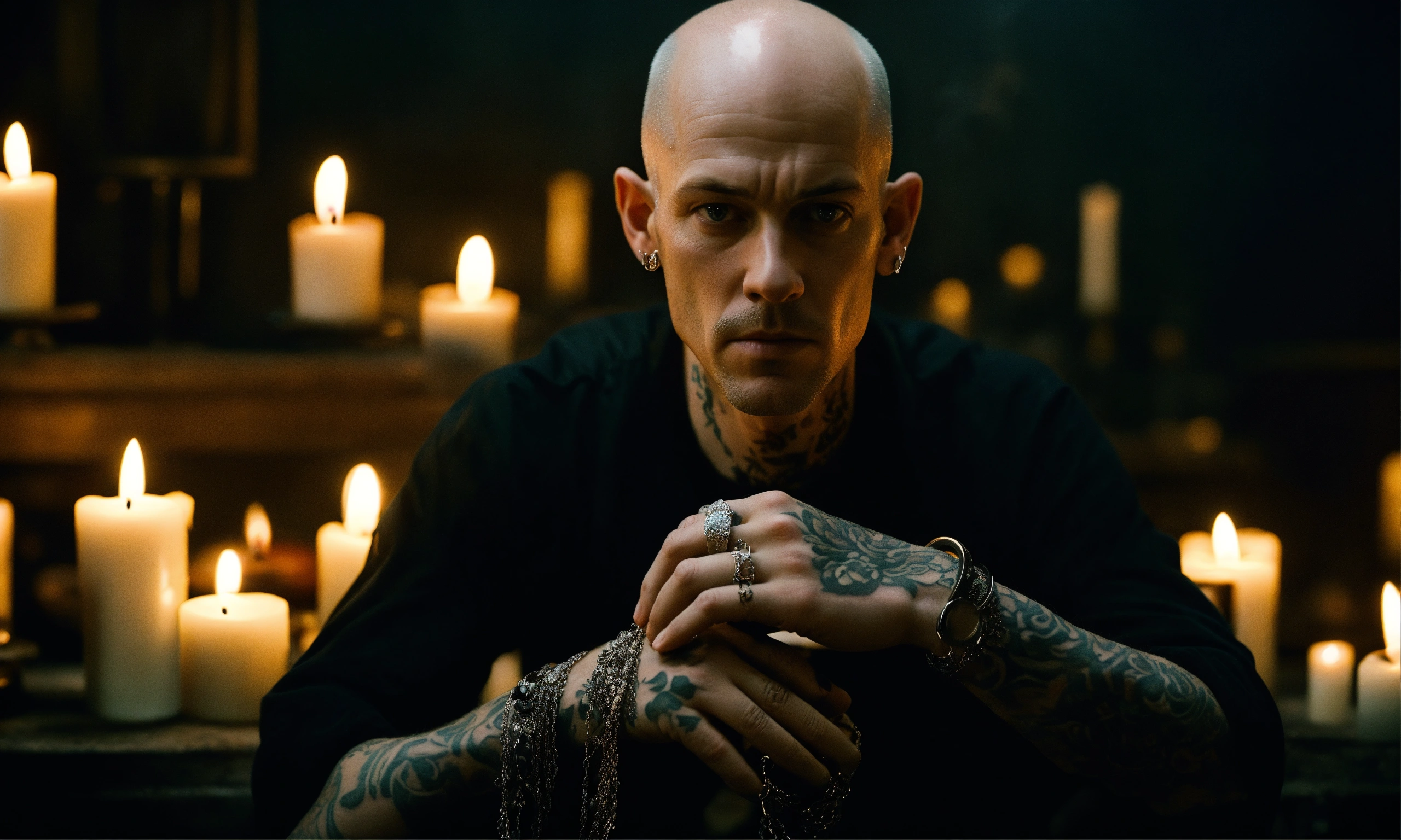 Lexica - Portrait of a pale bald thin man, looking directly into camera ...