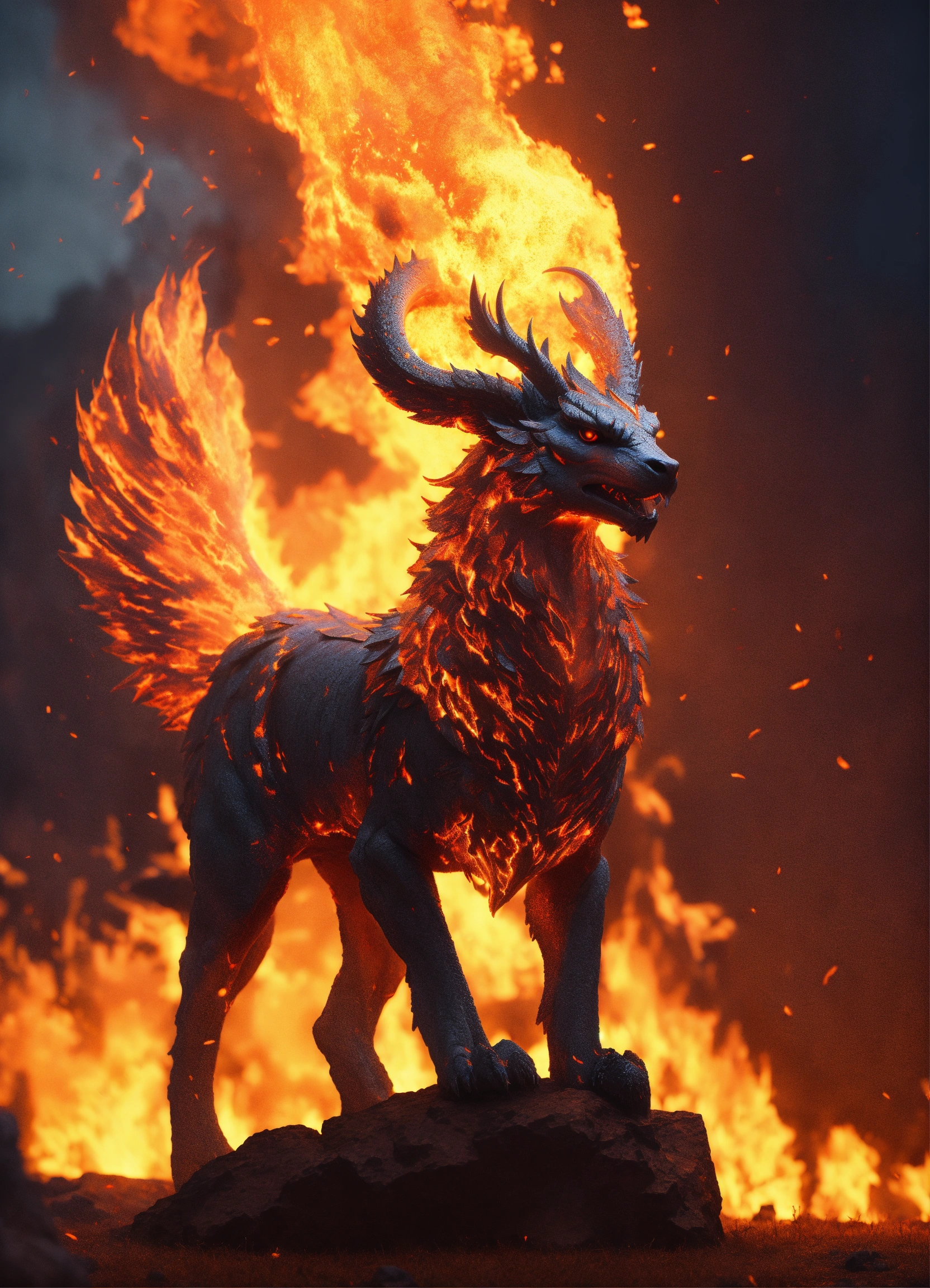 Lexica - A fire mythical creature, 8k, Unity.