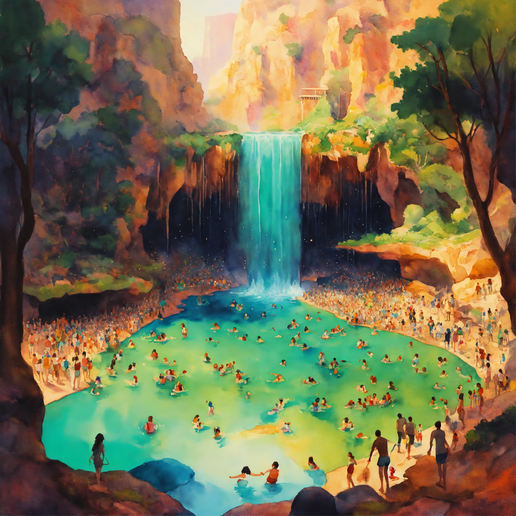 Lexica - Watercolor painting, vivid colors, bright colors, giant lake ...