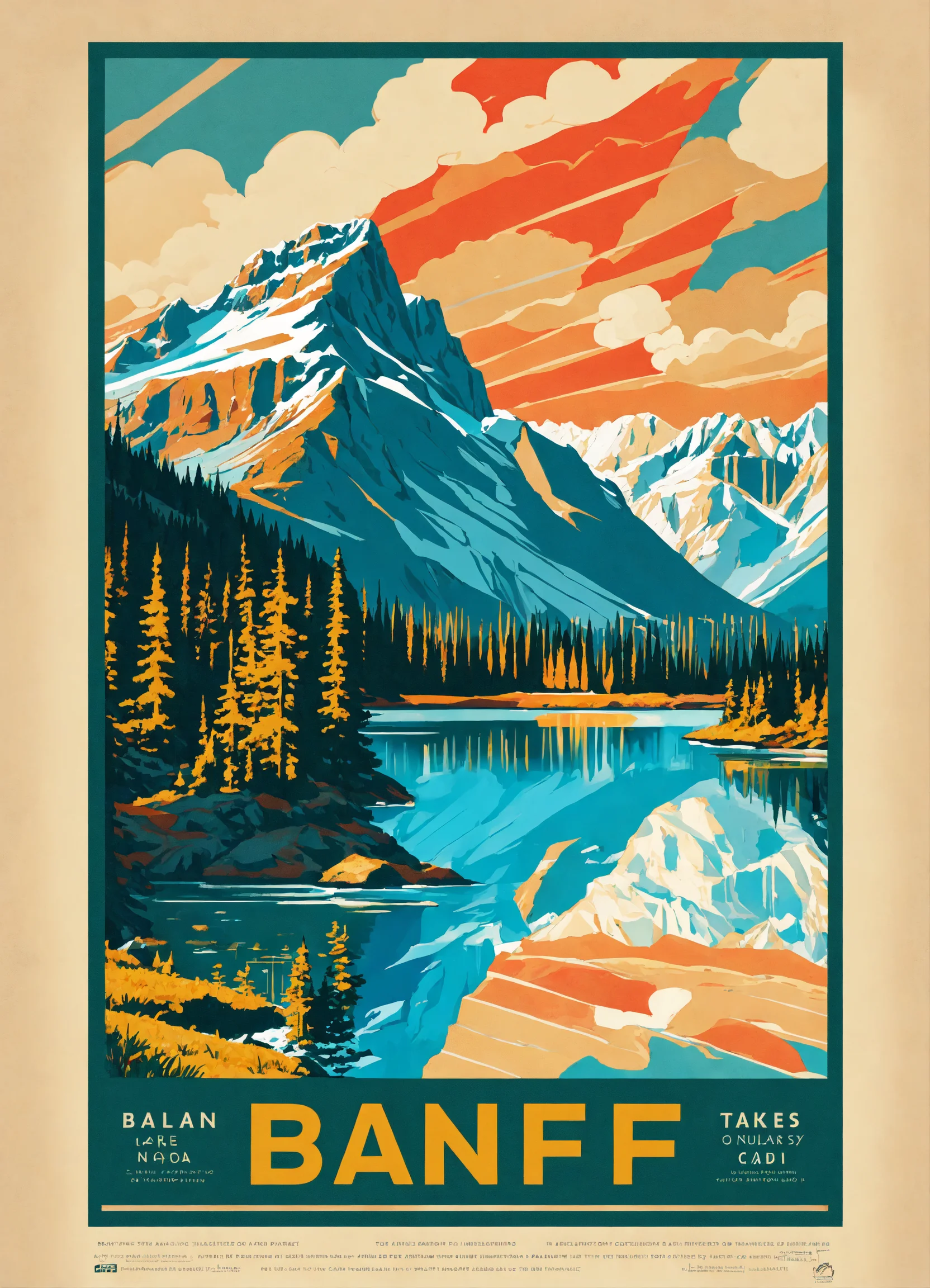 Lexica - Banff line art, propaganda poster