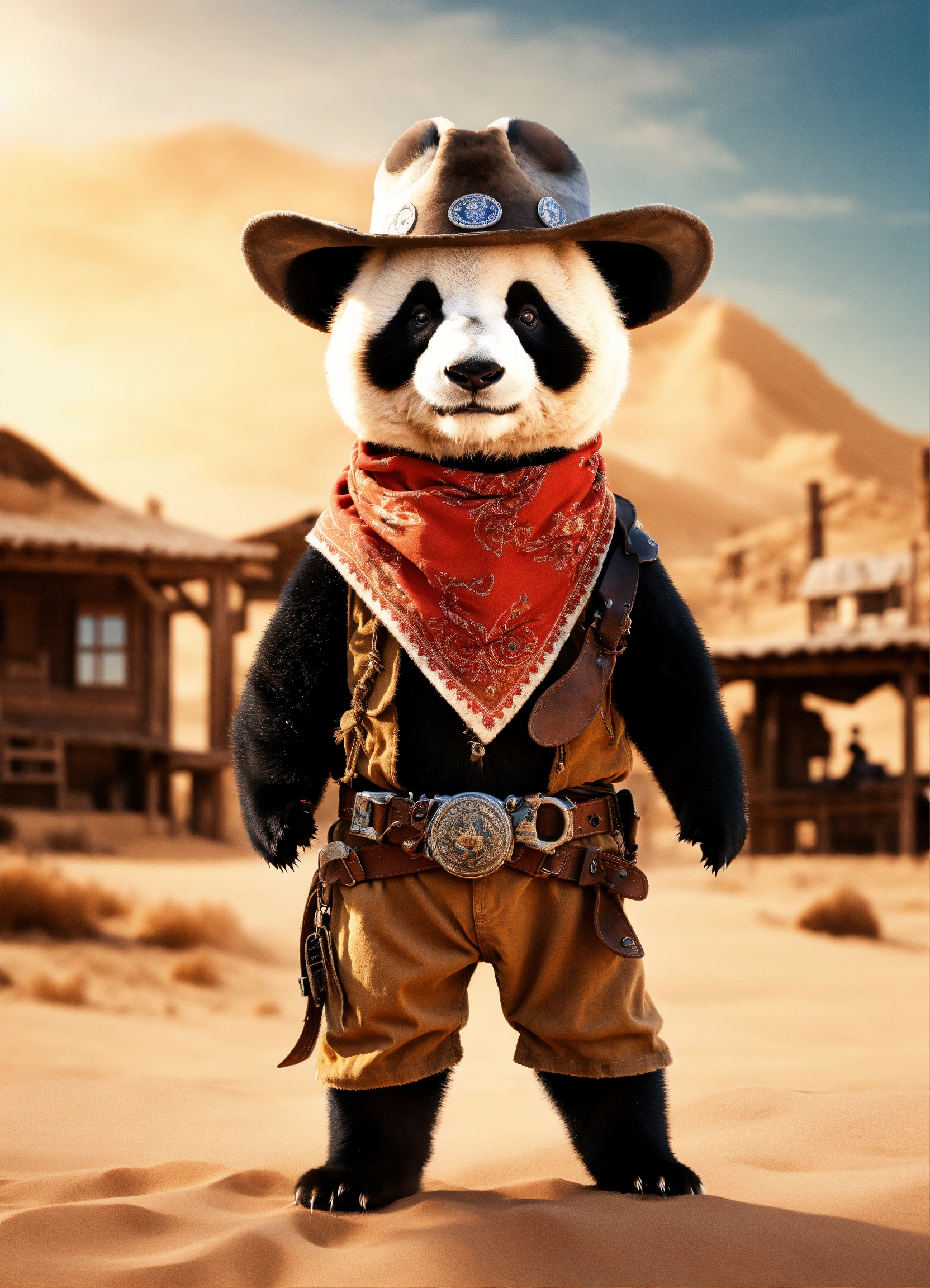 Lexica - An adorable and fluffy baby panda, cowboy, bandana over mouth ...
