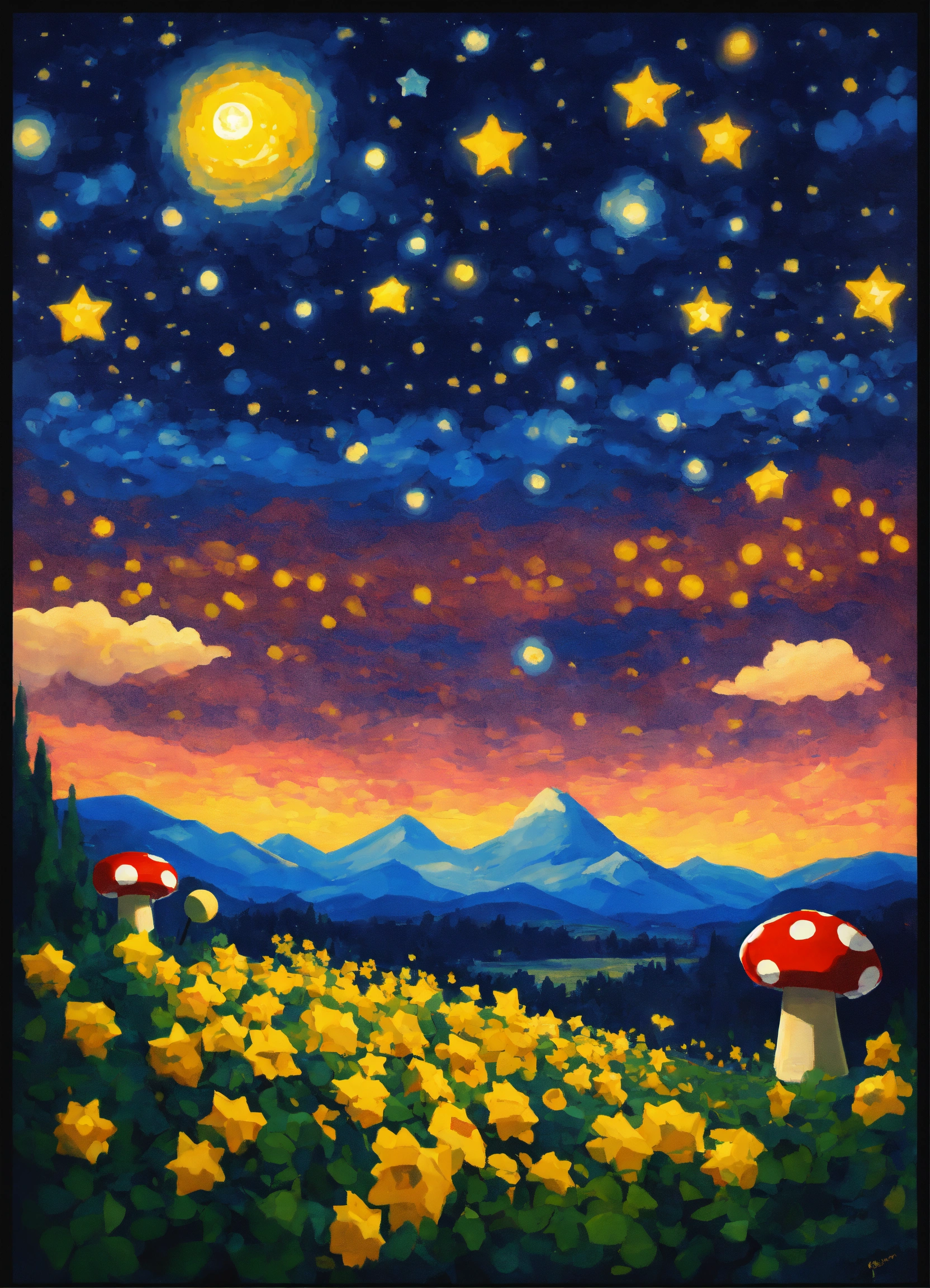 Lexica - Starry night in the style of super mario bros