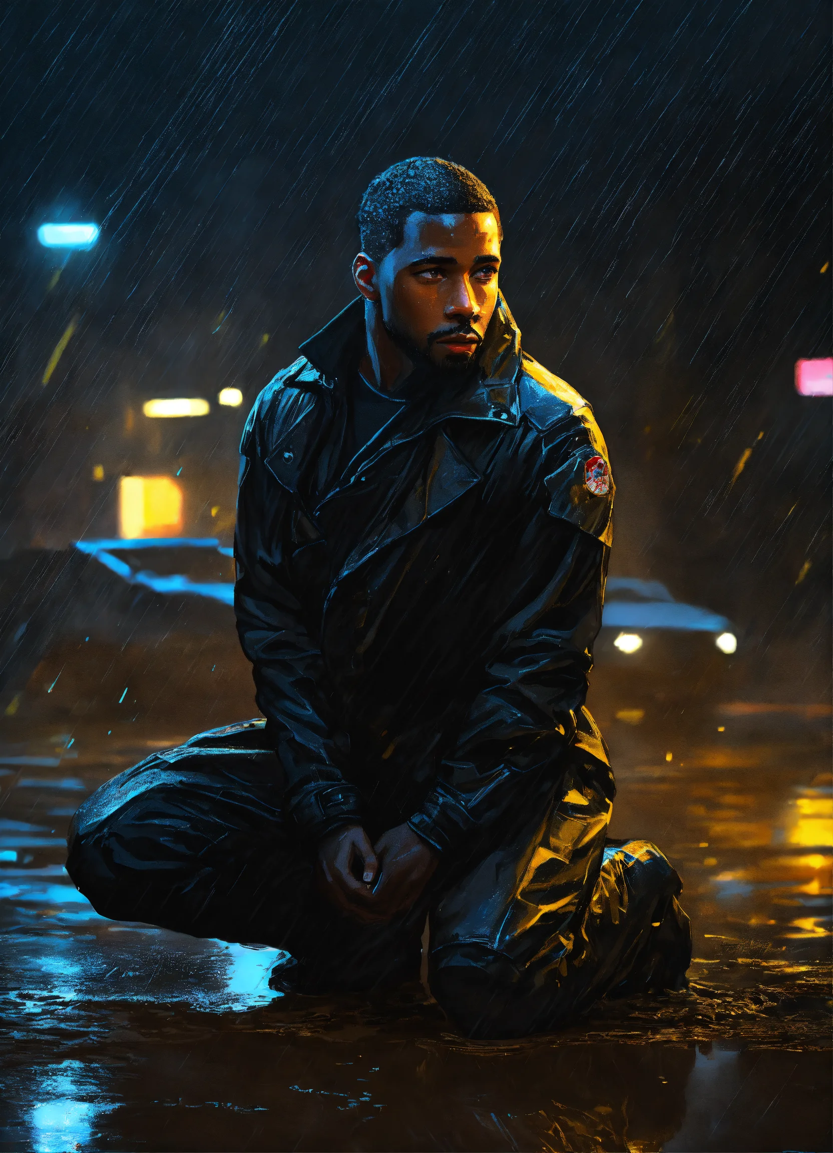 Lexica - Digital painting of a strong grieving black male Blade Runner ...