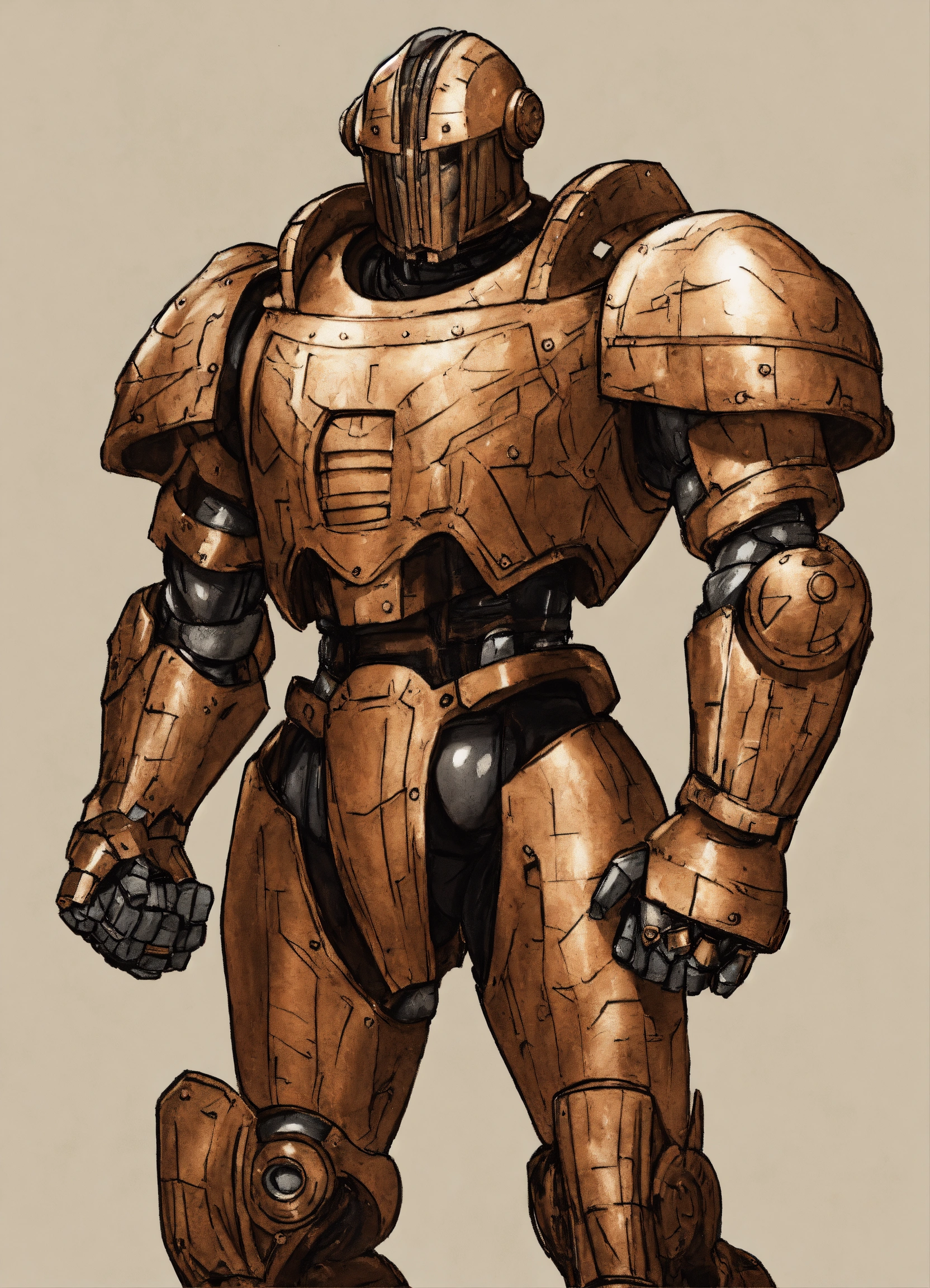 Lexica - Drawing of ancient bronze warforged robot holding fists in a ...