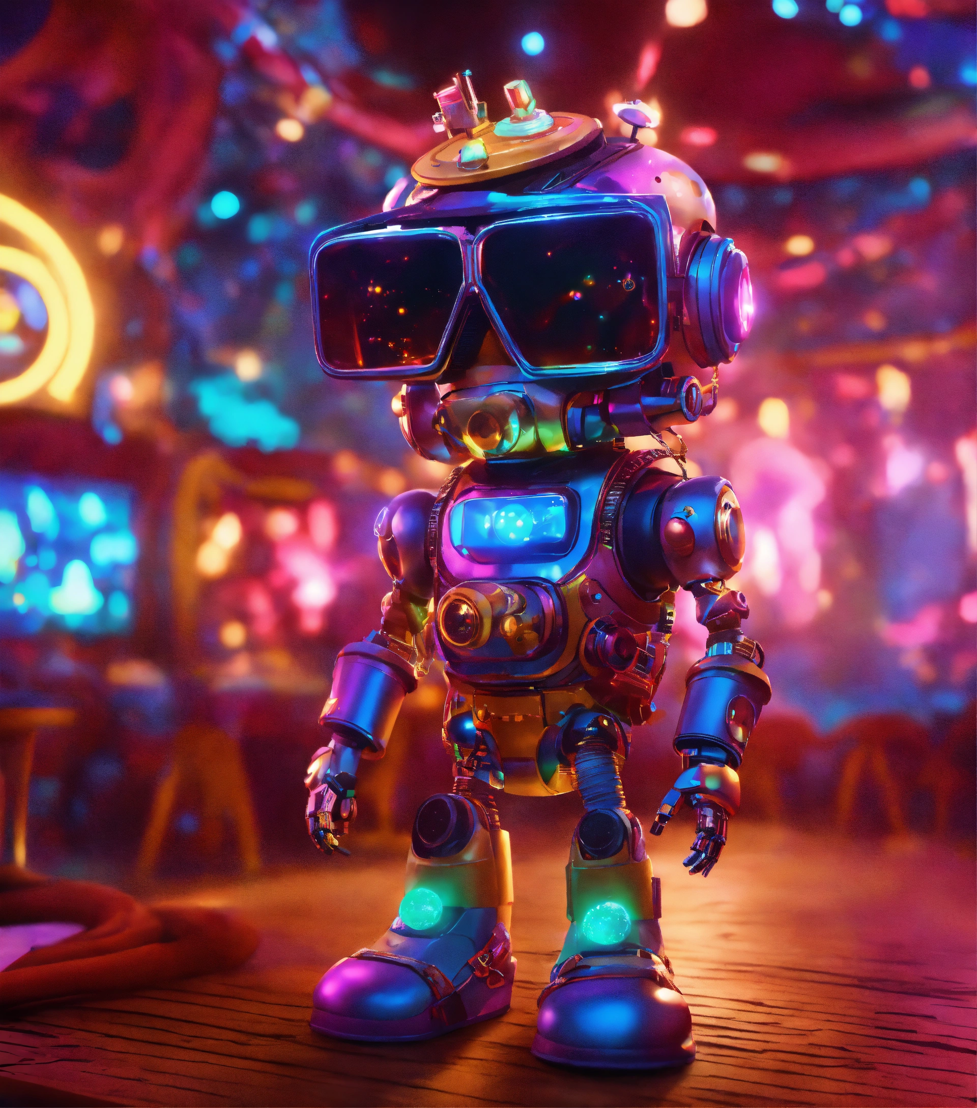 Lexica - Zoom out on funky cartoon robot rockstar wearing cool space ...