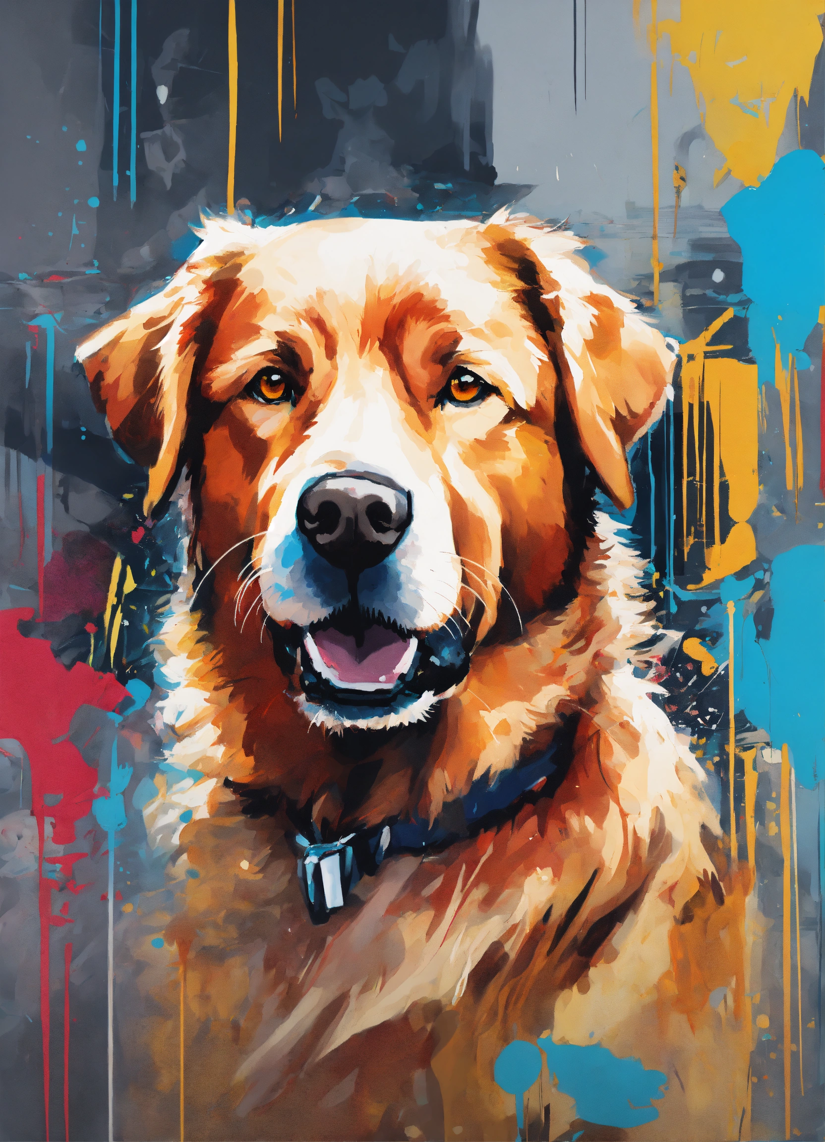 Lexica - An illustration painting with bright colors of a dog graffiti ...