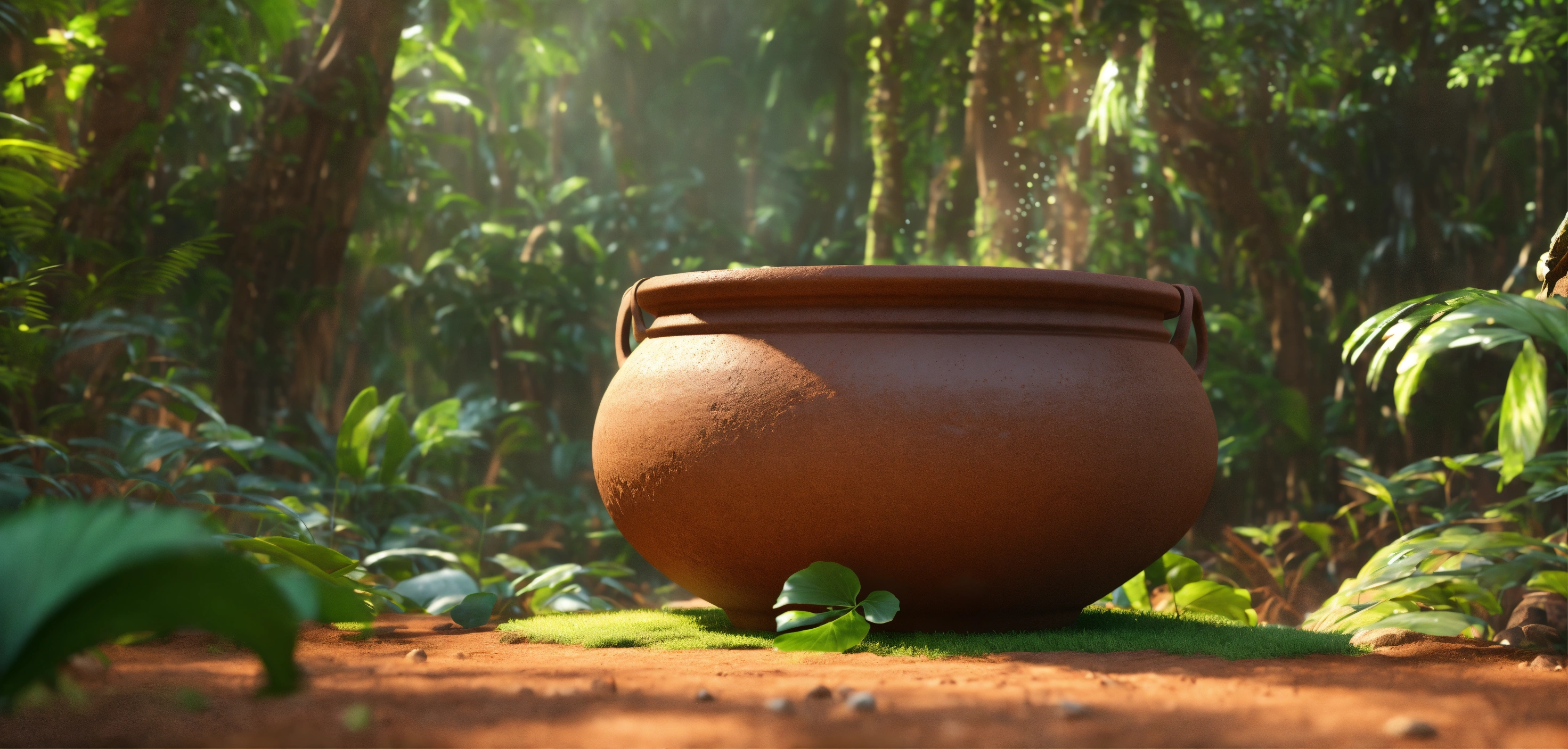 Lexica - 3d animation style big clay pot in jungle fill with water