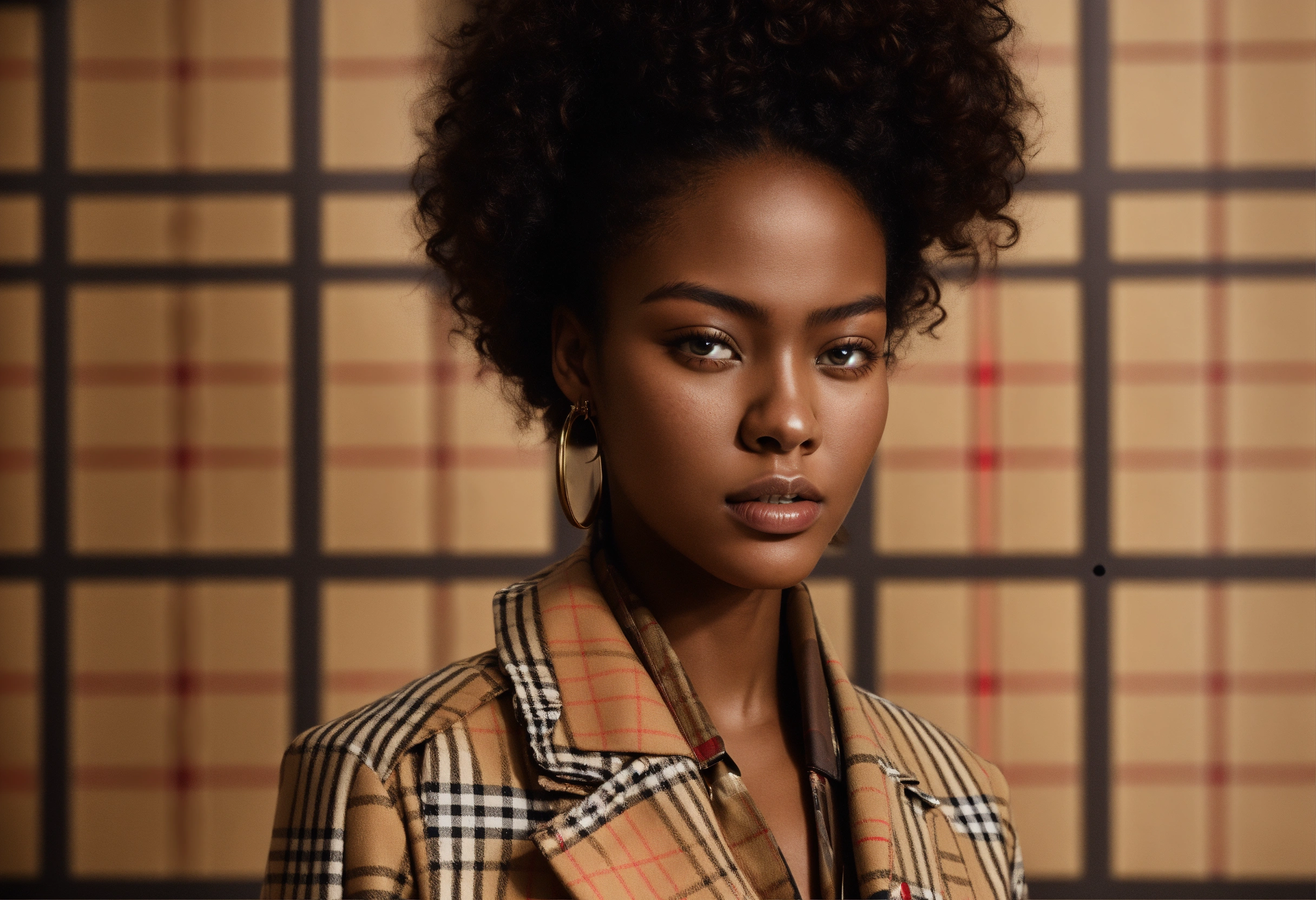Lexica - Beautiful black girl on Burberry catwalk, Burberry logo, photo ...