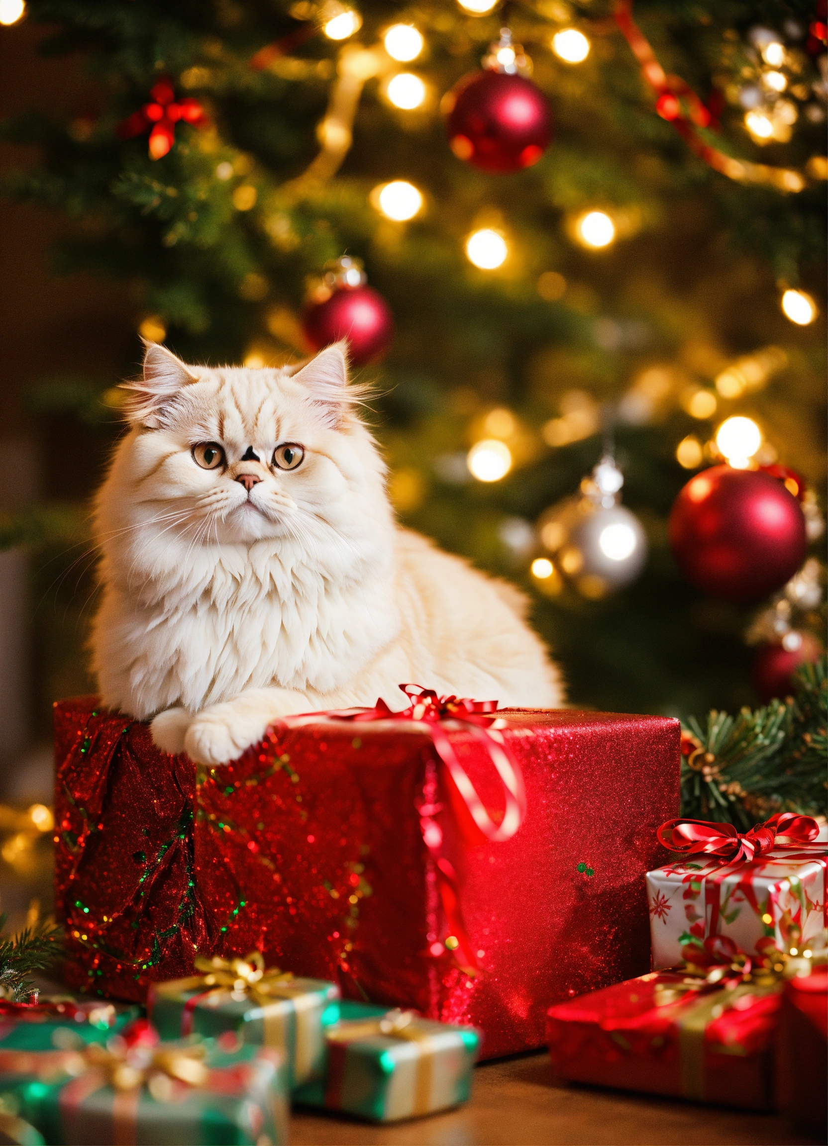 Lexica - Persian Cats wrapped up as Christmas gifts.