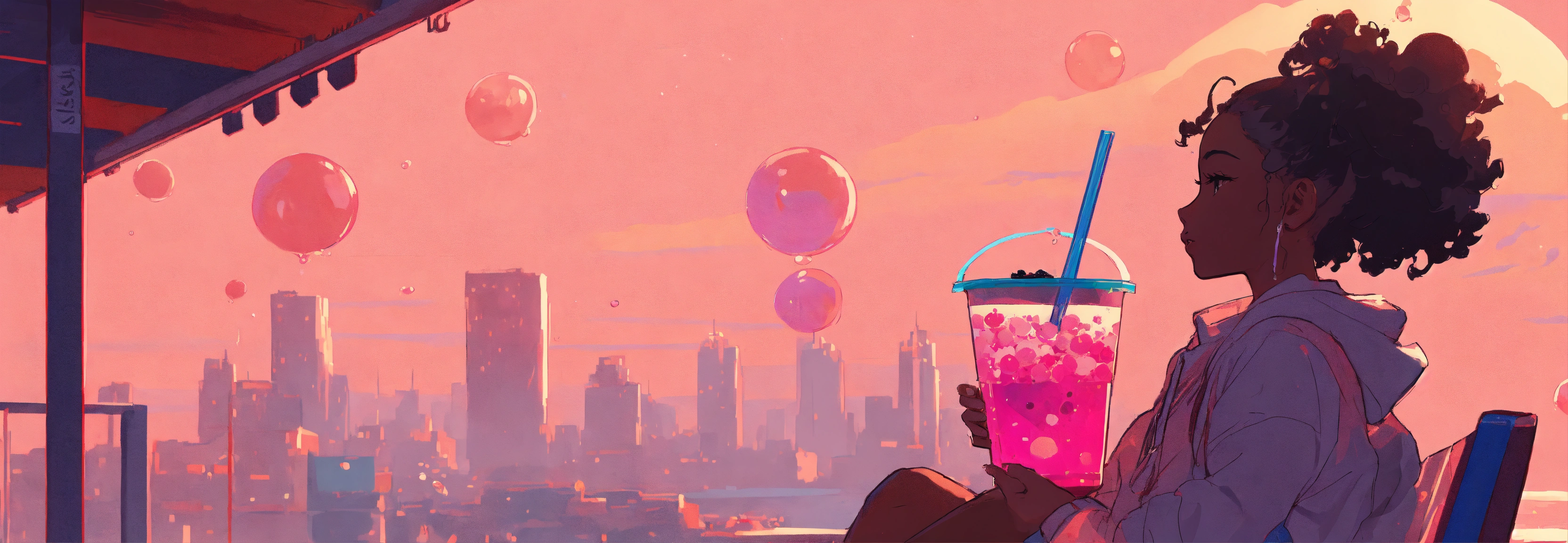 Lexica - Boba tea , bubble tea, cute girl, curly hair, cute waifu, afro ...