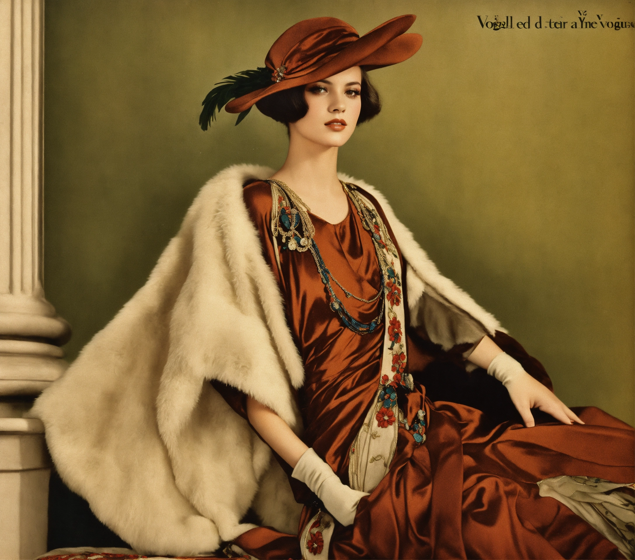 Lexica - Modelo,com vestido de época, 1920, na capa da revista vogue