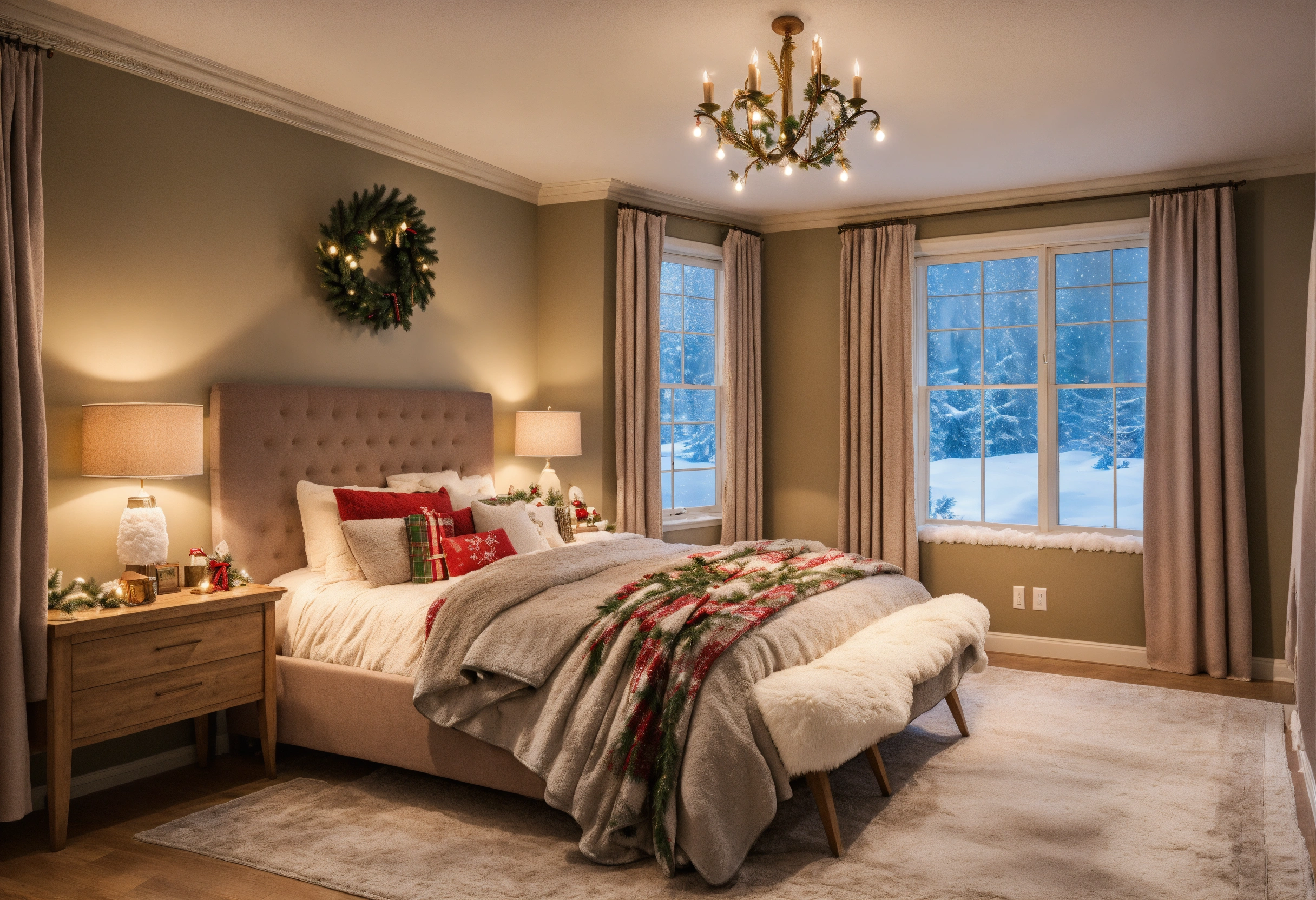 Lexica - Beautiful Christmas bedroom facing facing forward. Bed facing ...