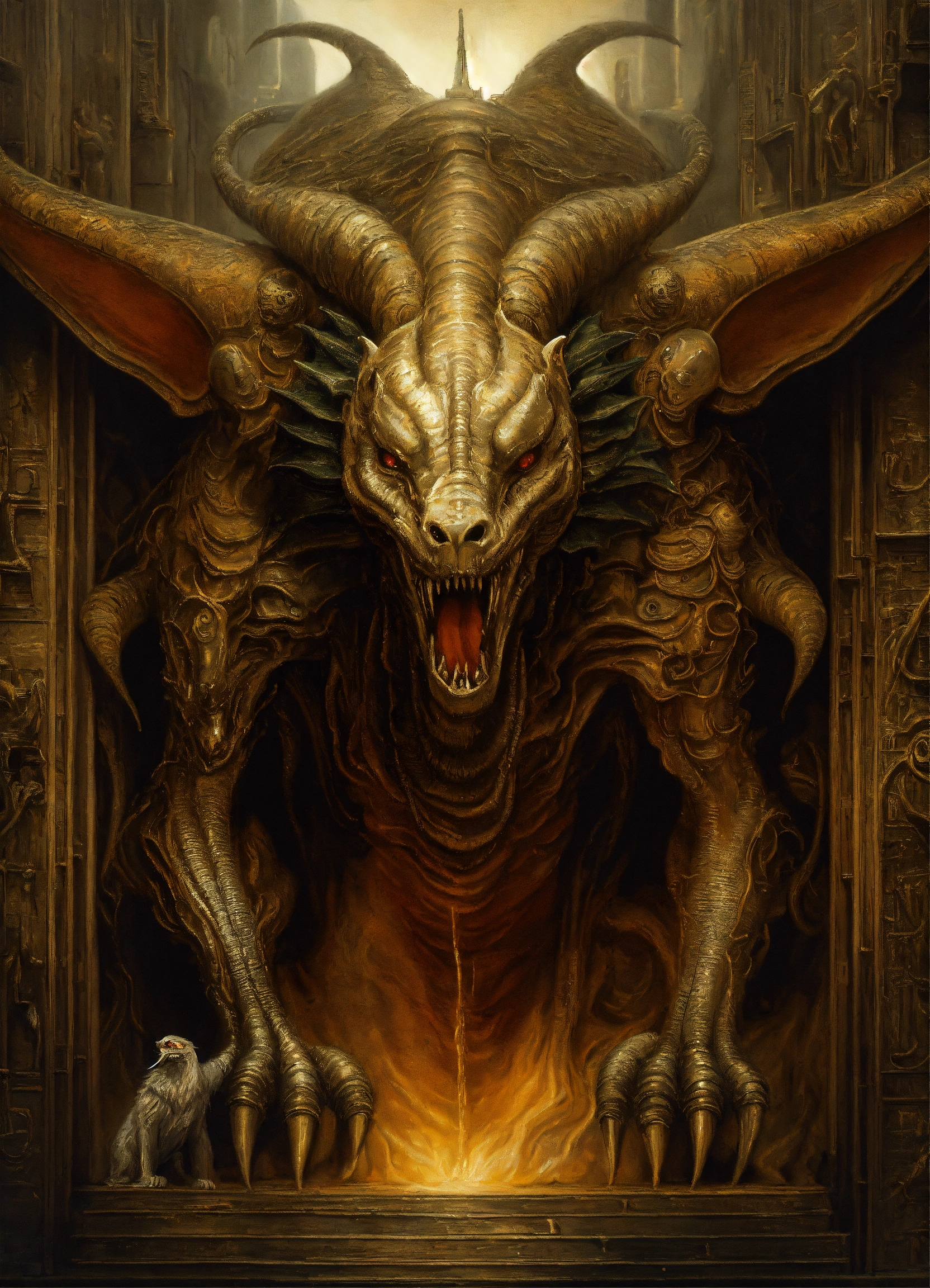 Lexica - An oil painting by H.R. Giger of a terrifying chimera, the ...