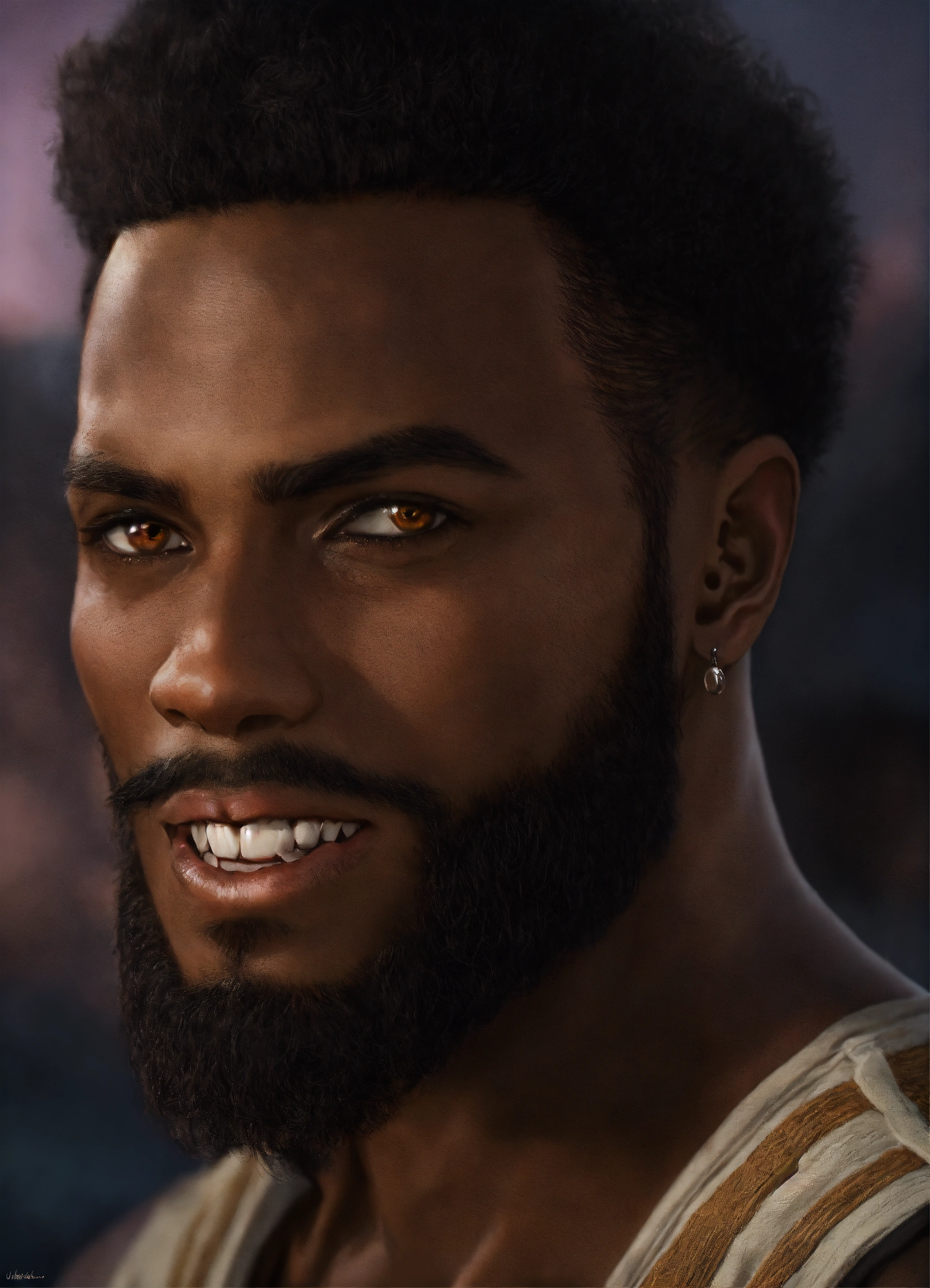 Lexica - Very Handsome, Black Dominican man, werewolf eyes, sharp teeth ...