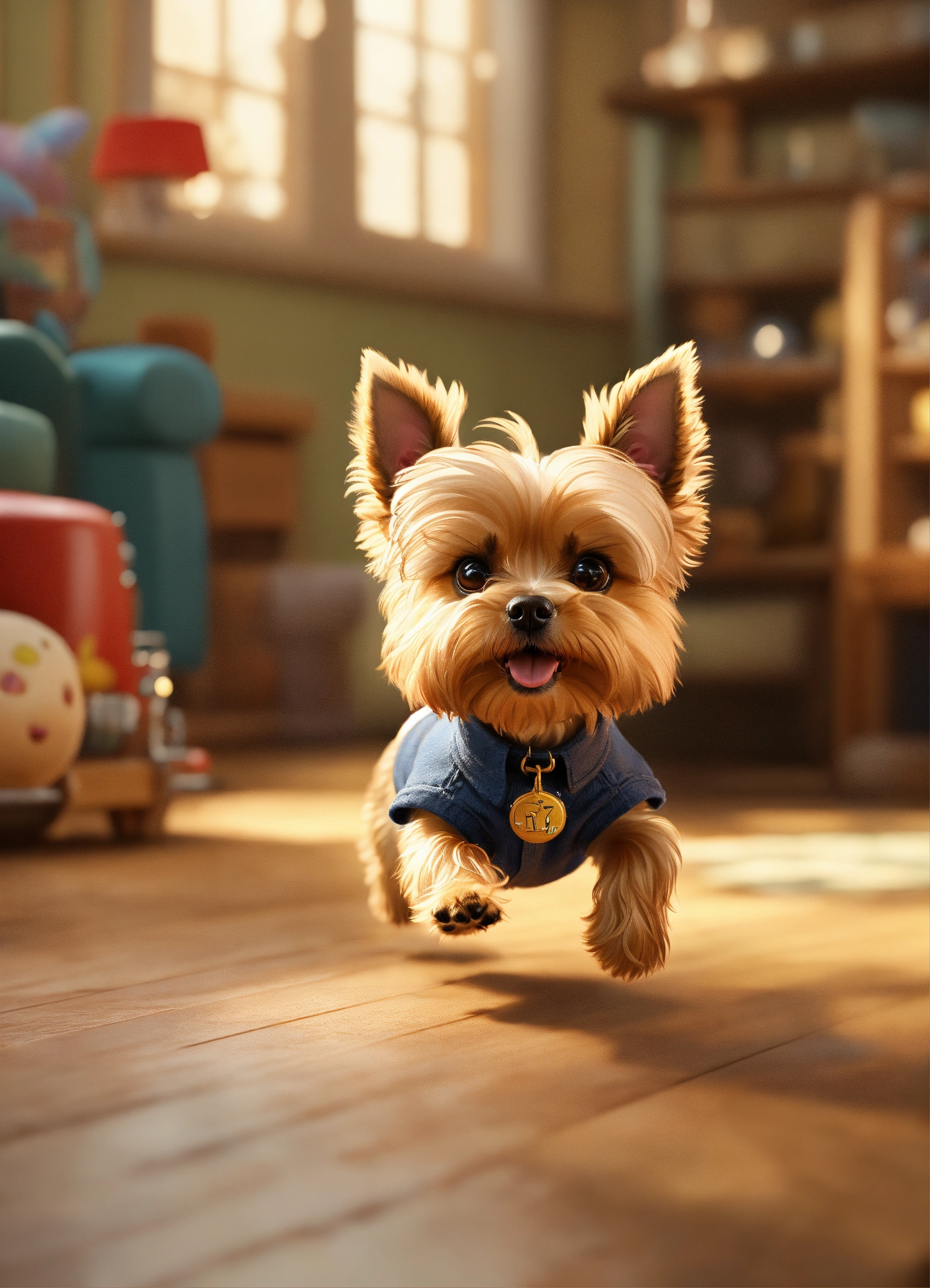 Lexica - Toy art cute Yorkshire terrier dog running barking , Pixar ...